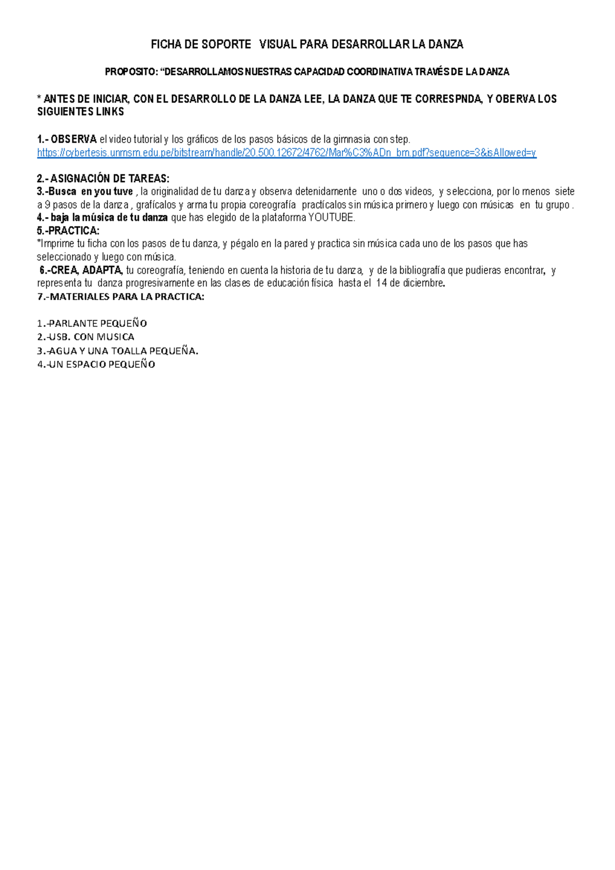 Ficha DE Soporte Visual PARA Desarrollar LA Danza - FICHA DE SOPORTE VISUAL PARA DESARROLLAR LA ...