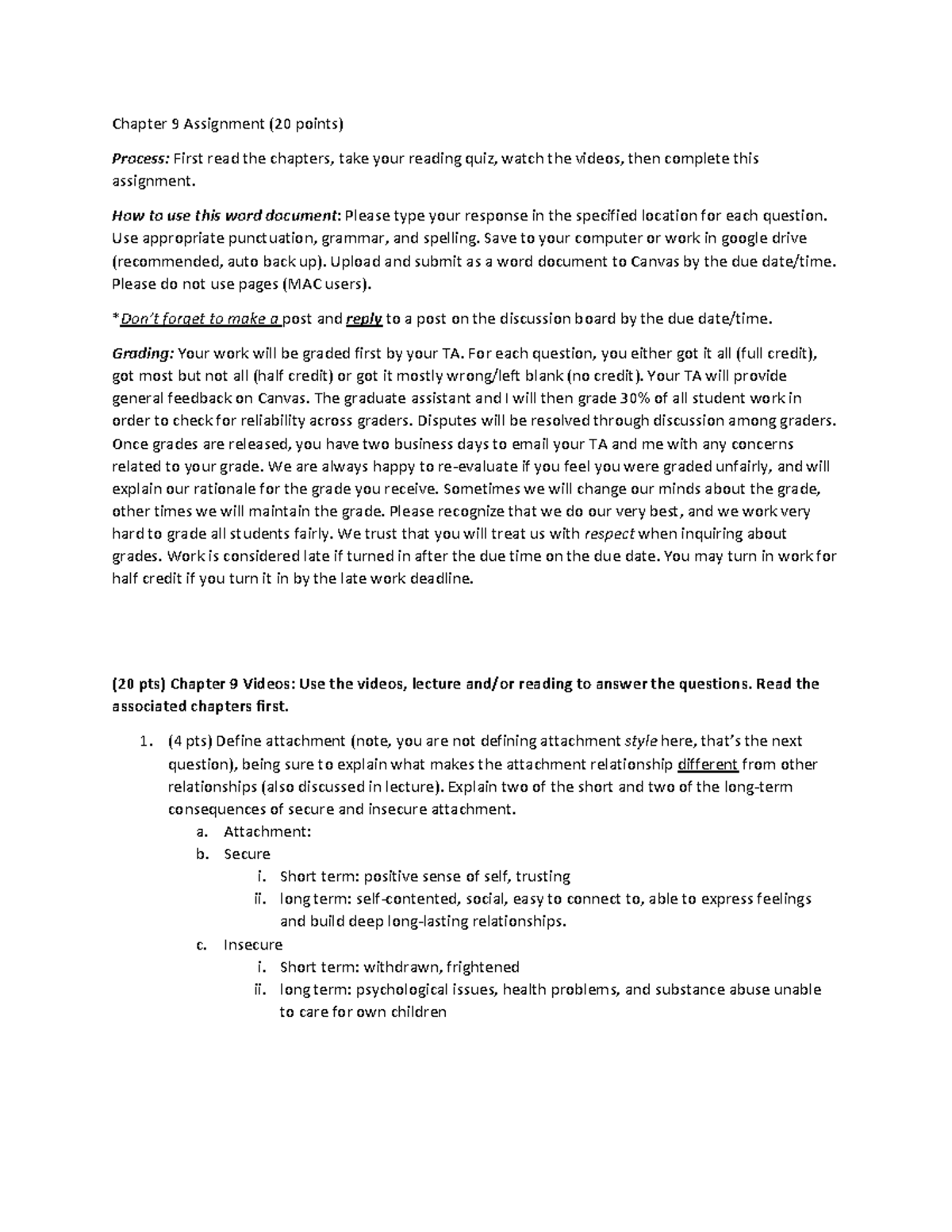 Chapter 9 assignment-20 pts-1 - Chapter 9 Assignment ( 20 points ...