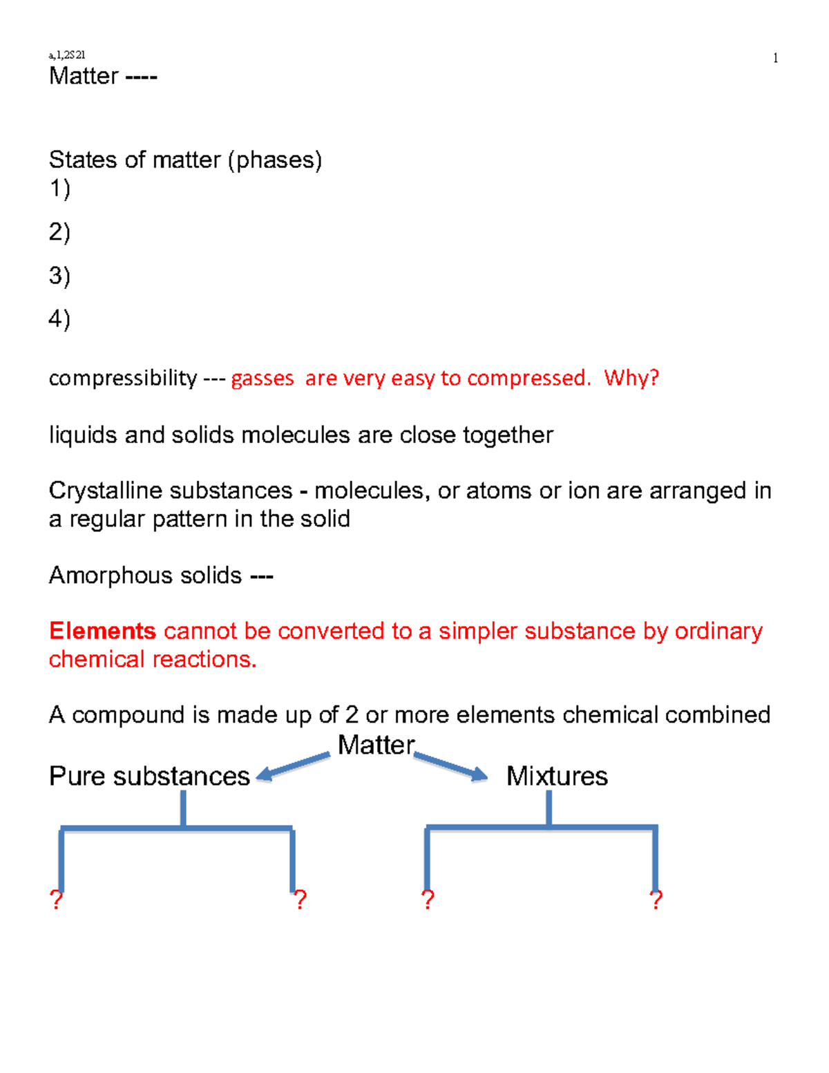 Chem ch 1 & 2 notes - week 1 &2 - Matter - States of matter (phases) 1 ...
