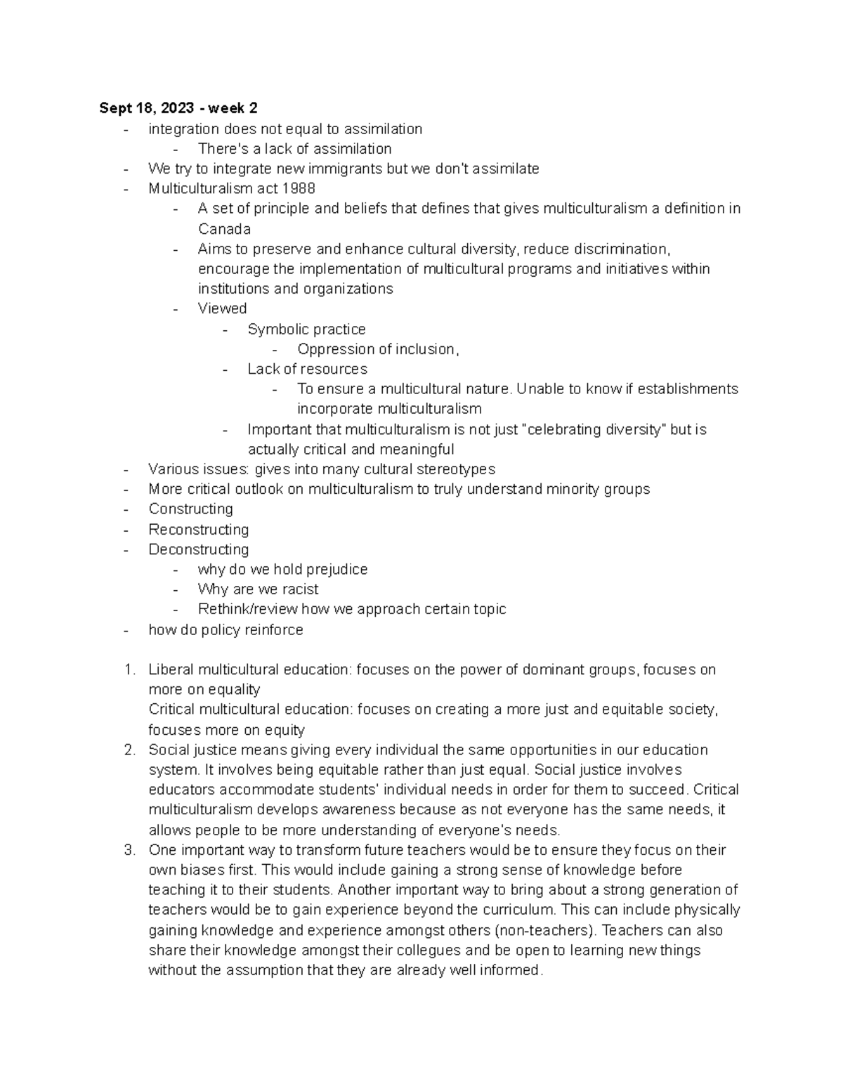 EDUC402 Class Notes - ... - Sept 18, 2023 - week 2 integration does not ...