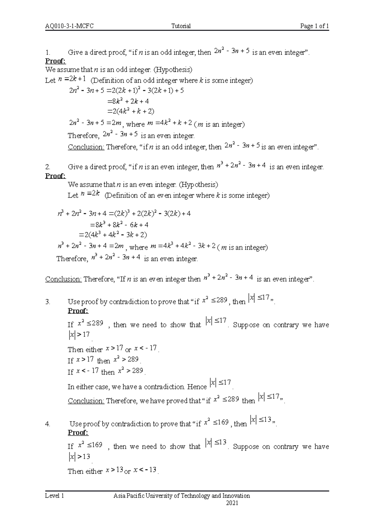 Proof Techniques Tutorial - AQ010-3-1-MCFC Tutorial Page 1 of 1 1. Give ...