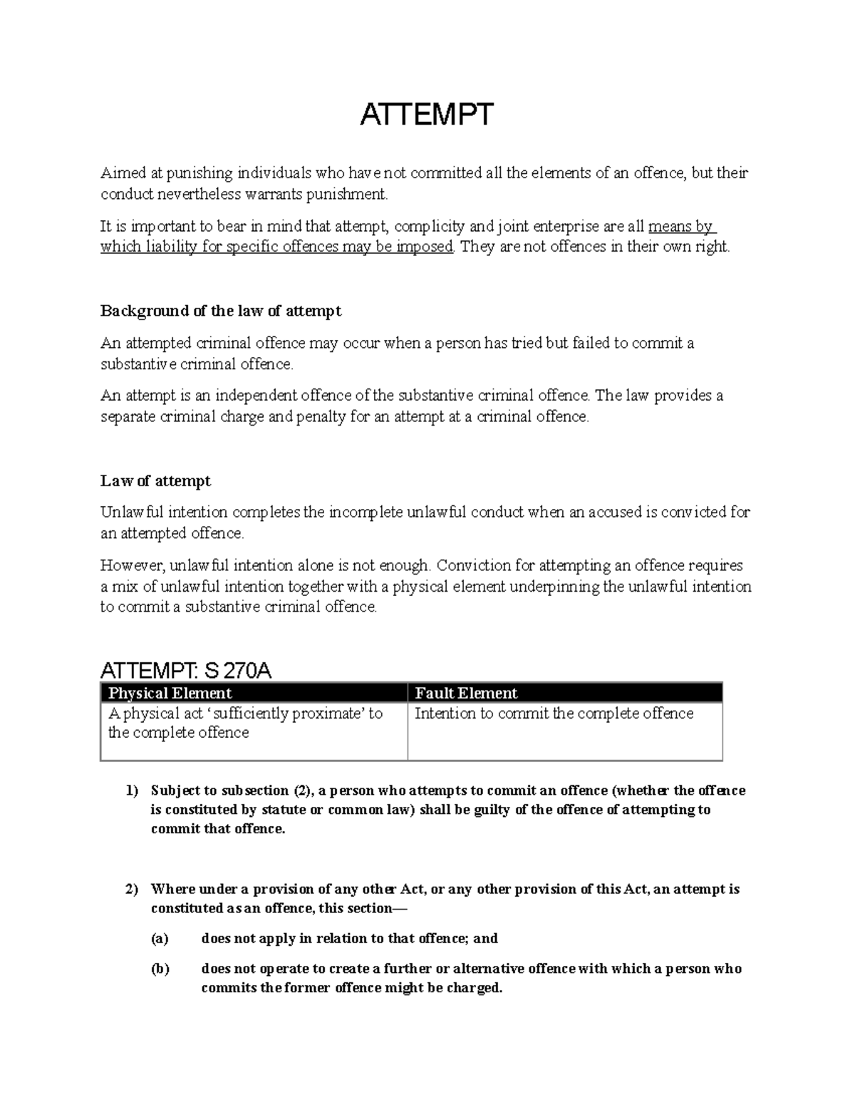 Week Seven - Notes on attempted offences - ATTEMPT Aimed at punishing ...