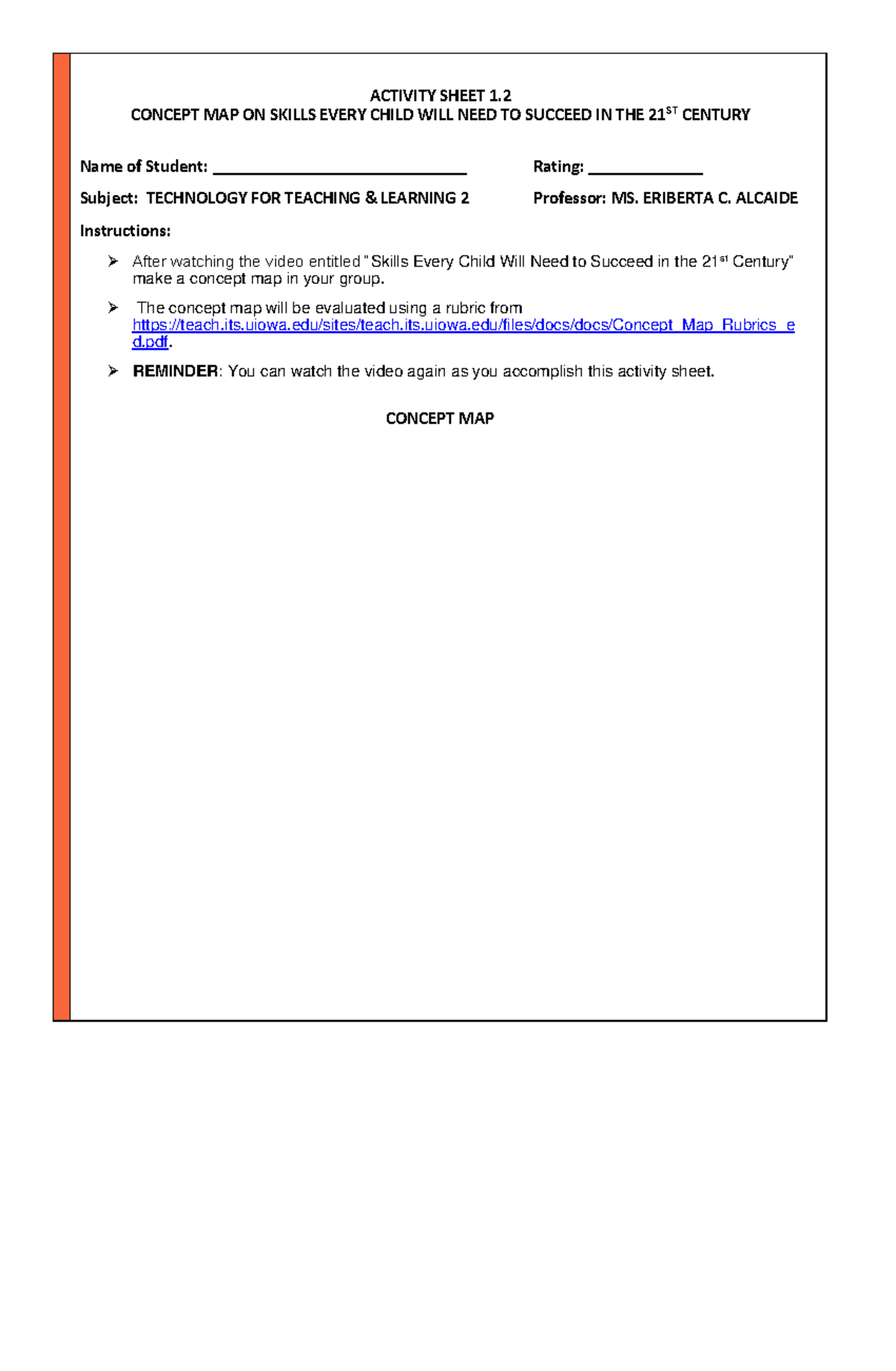 Technology for Teaching and Learning - ACTIVITY SHEET 1. CONCEPT MAP ON ...