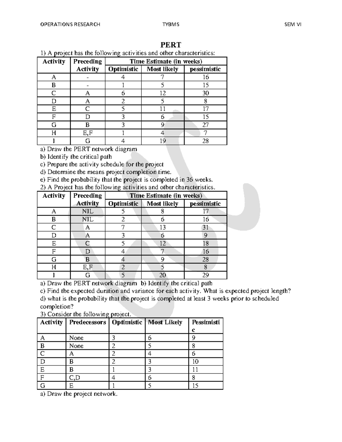 PERT - OR - It contains good solutions - OPERATIONS RESEARCH TYBMS SEM ...