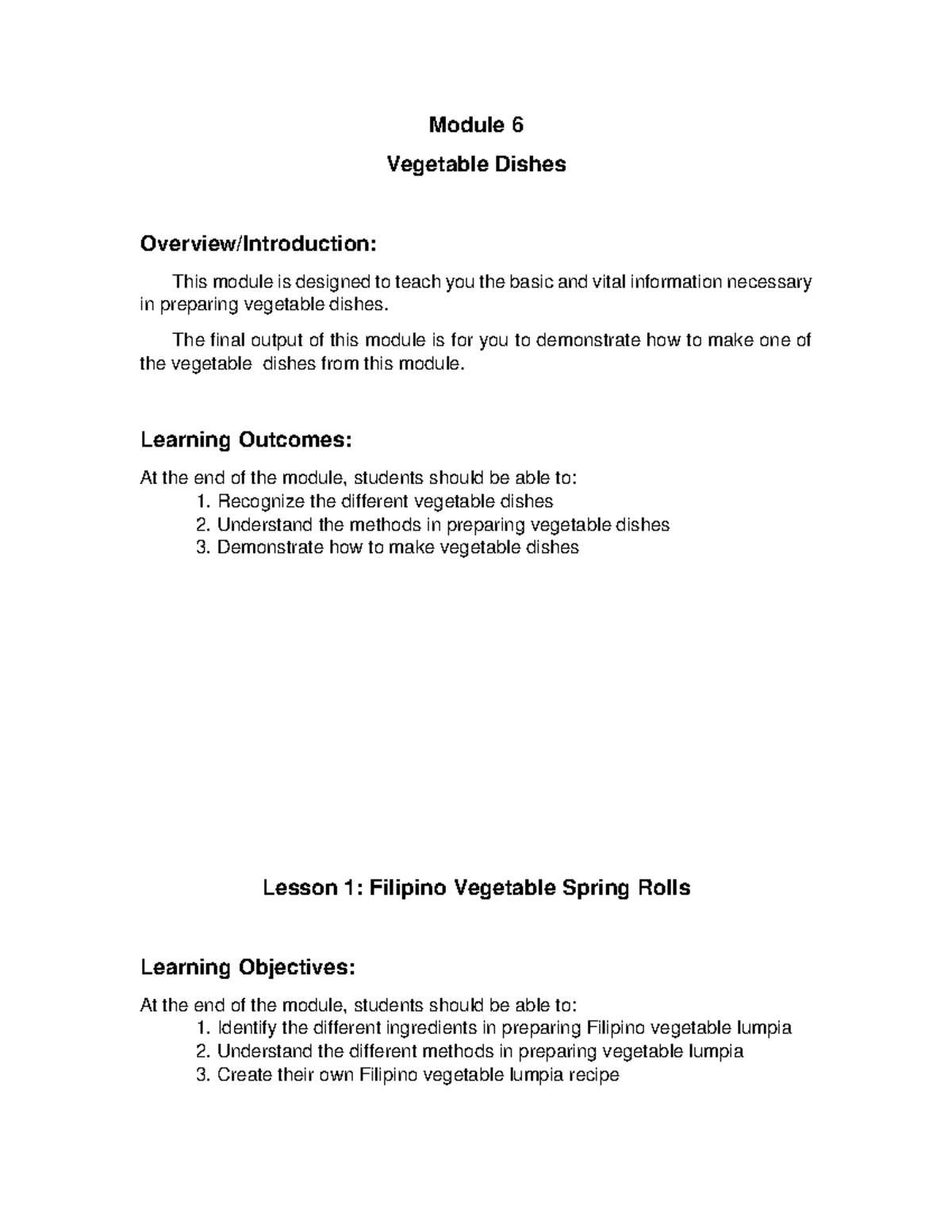 Cookery 12 Module 6 - Module 6 Vegetable Dishes Overview/Introduction ...