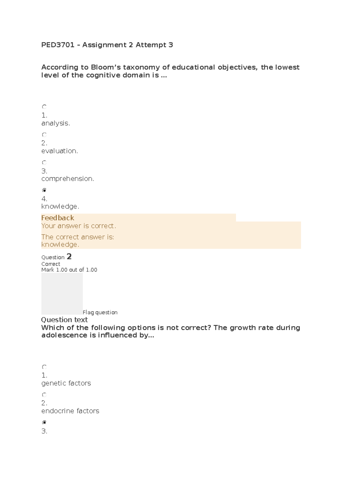 PED3701 – Assignment 2 Attempt 3 - PED3701 – Assignment 2 Attempt 3 According to Bloom’s ...