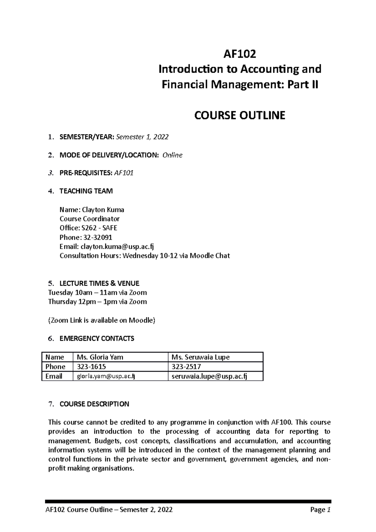 AF102 Course s1, 2022 - Draft - AF Introduction to Accounting and ...