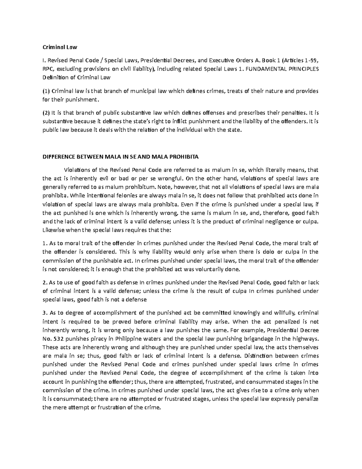 329061053 Criminal Law Essay - Criminal Law I. Revised Penal Code ...