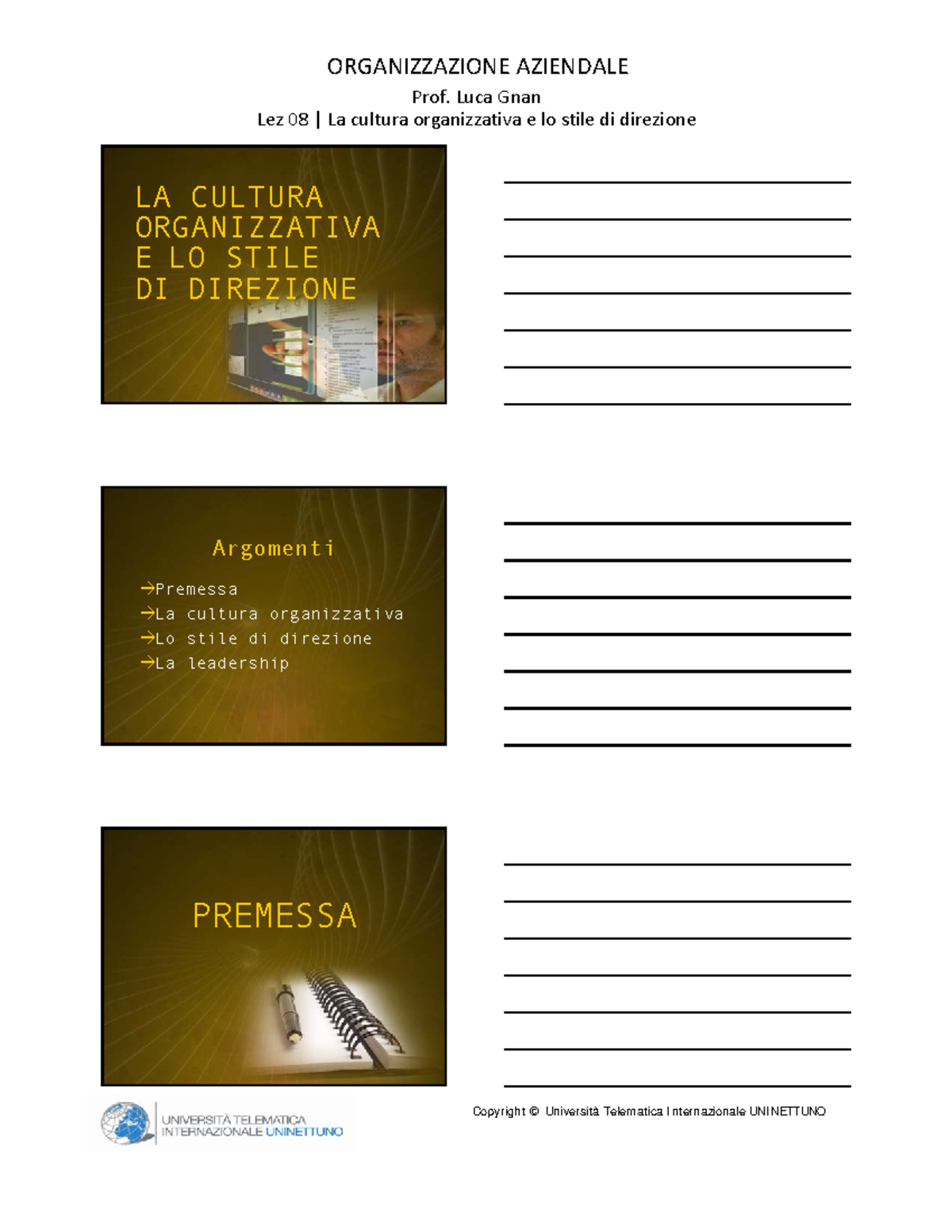 La cultura organizzativa e lo stile di direzione - Prof. Luca Gnan Lez ...