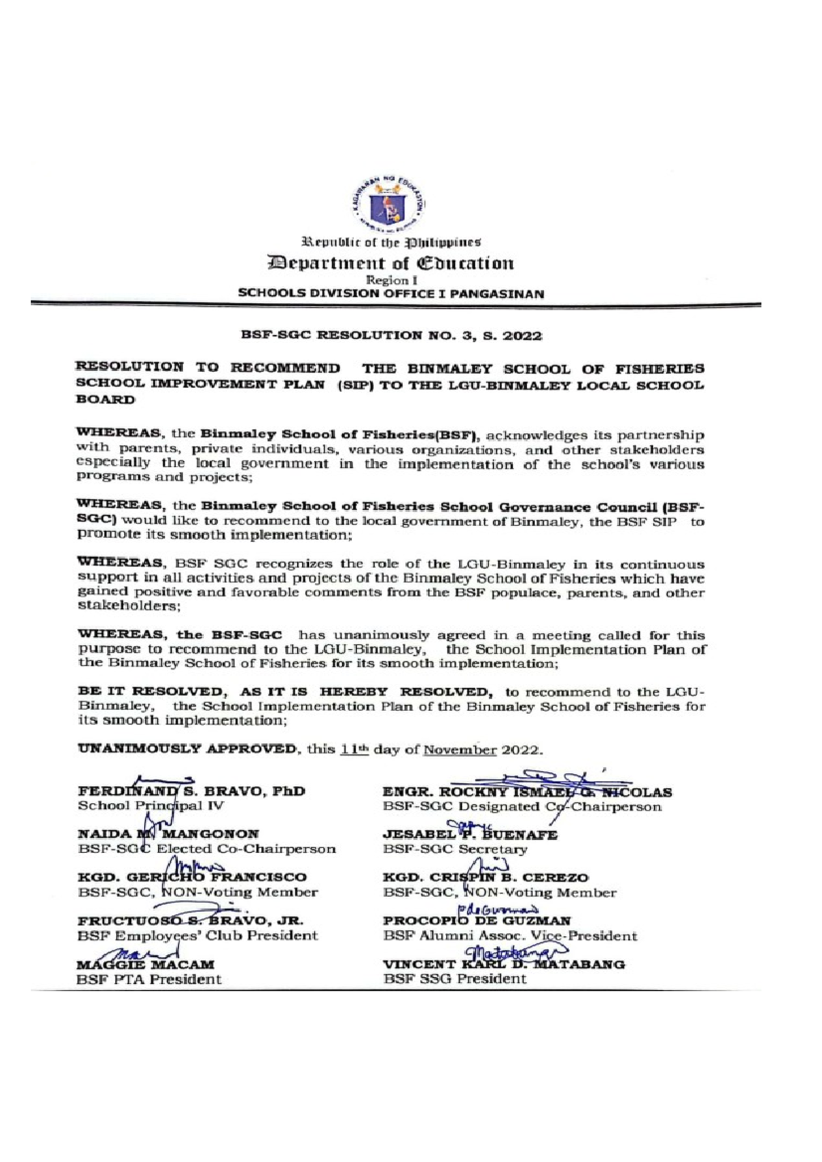 Resolution Gulayan Sa Paaralan - RESOLUTION TO RECOMMEND TO DR. DOMINGO ...