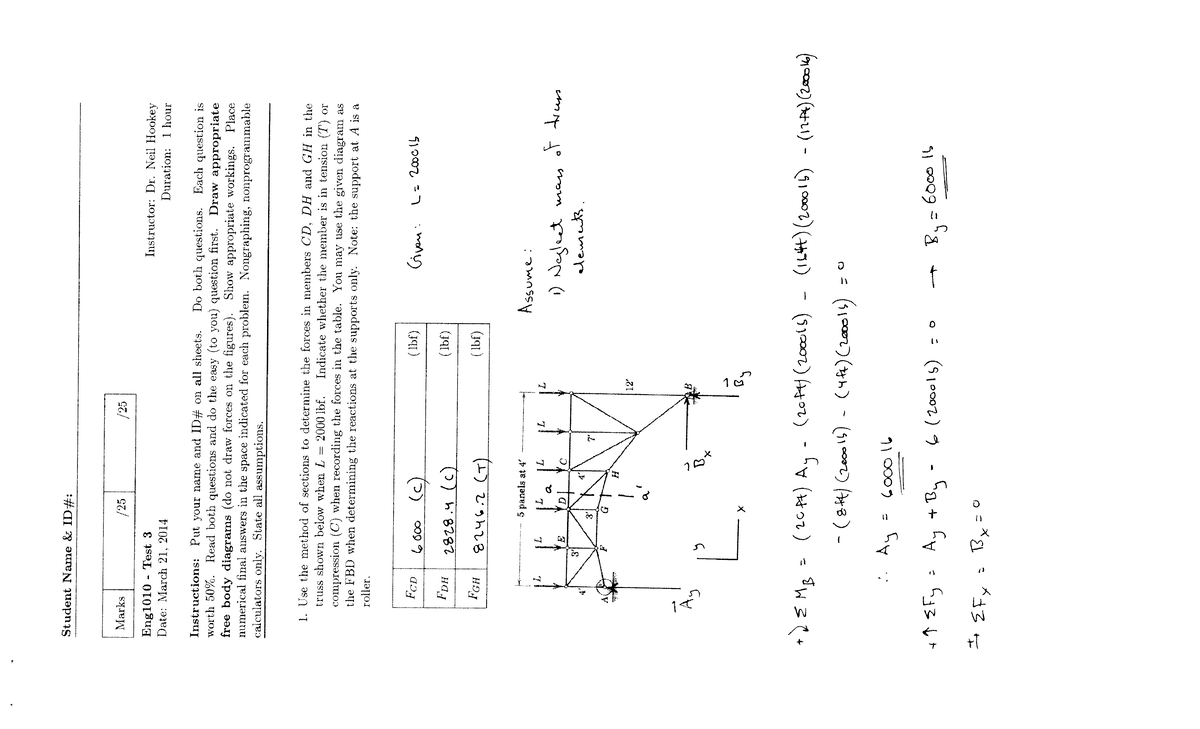 Test 3 Engineering Statics W14 - Engi 1010 - Studocu