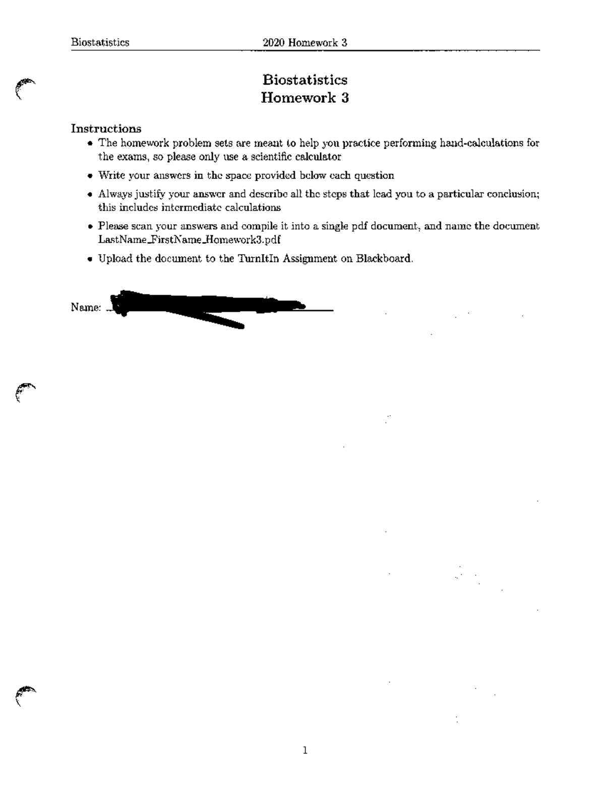 Biostats Assignment 3 - Biostatistics 2020 Homework 3 Biostatistics Homework 3 Instructions The ...