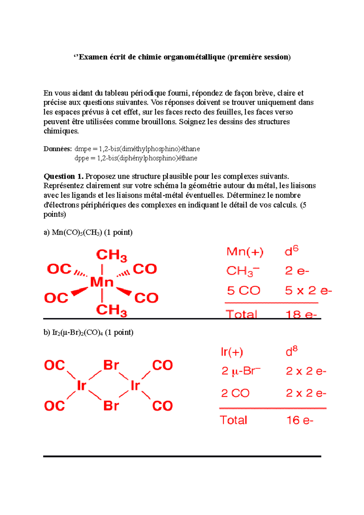 Examen écrit d'organométallique 4 - ‘’Examen écrit de chimie ...
