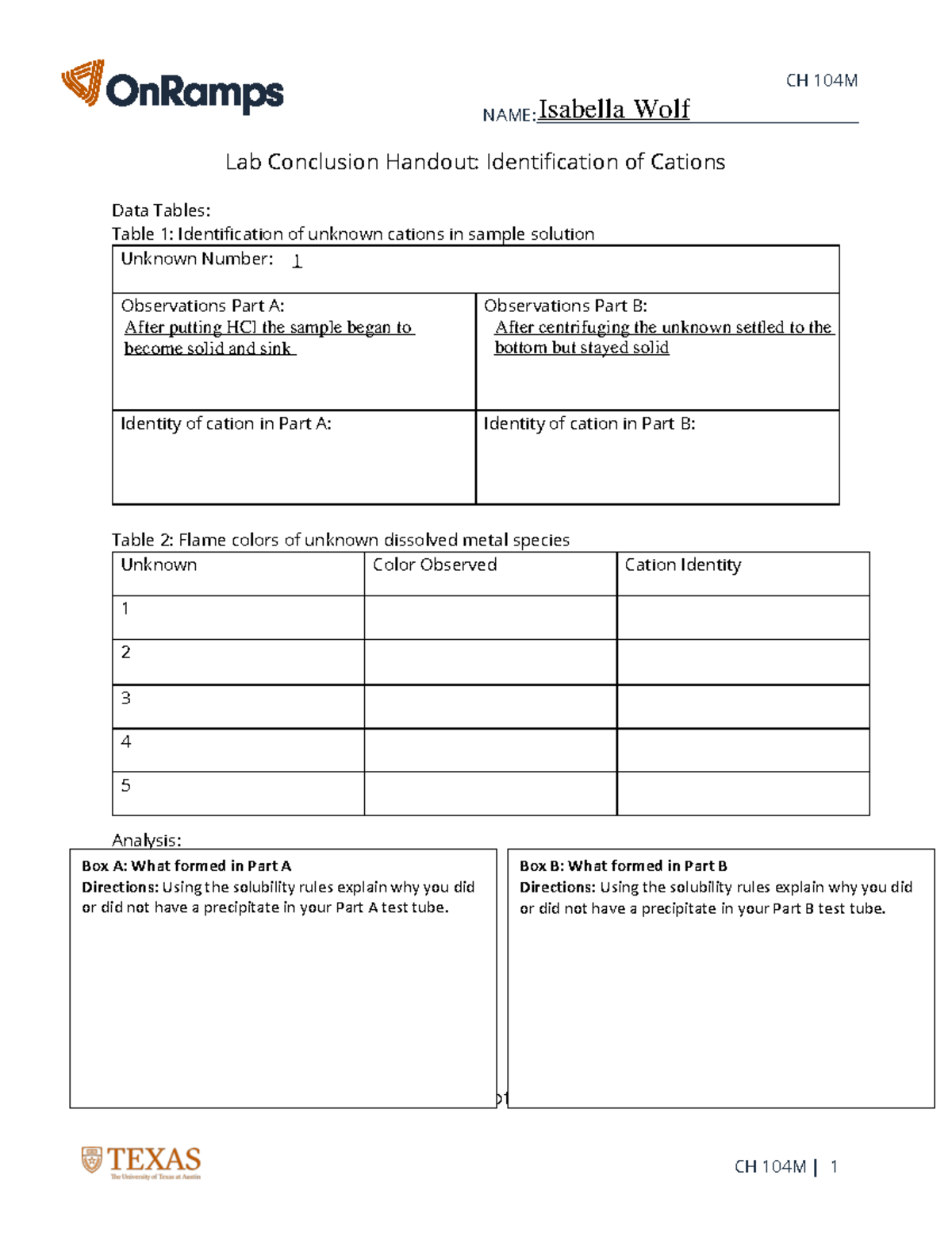 104M Lab Conclusion 1 Handout - NAME:__________________________________________ Lab Conclusion ...