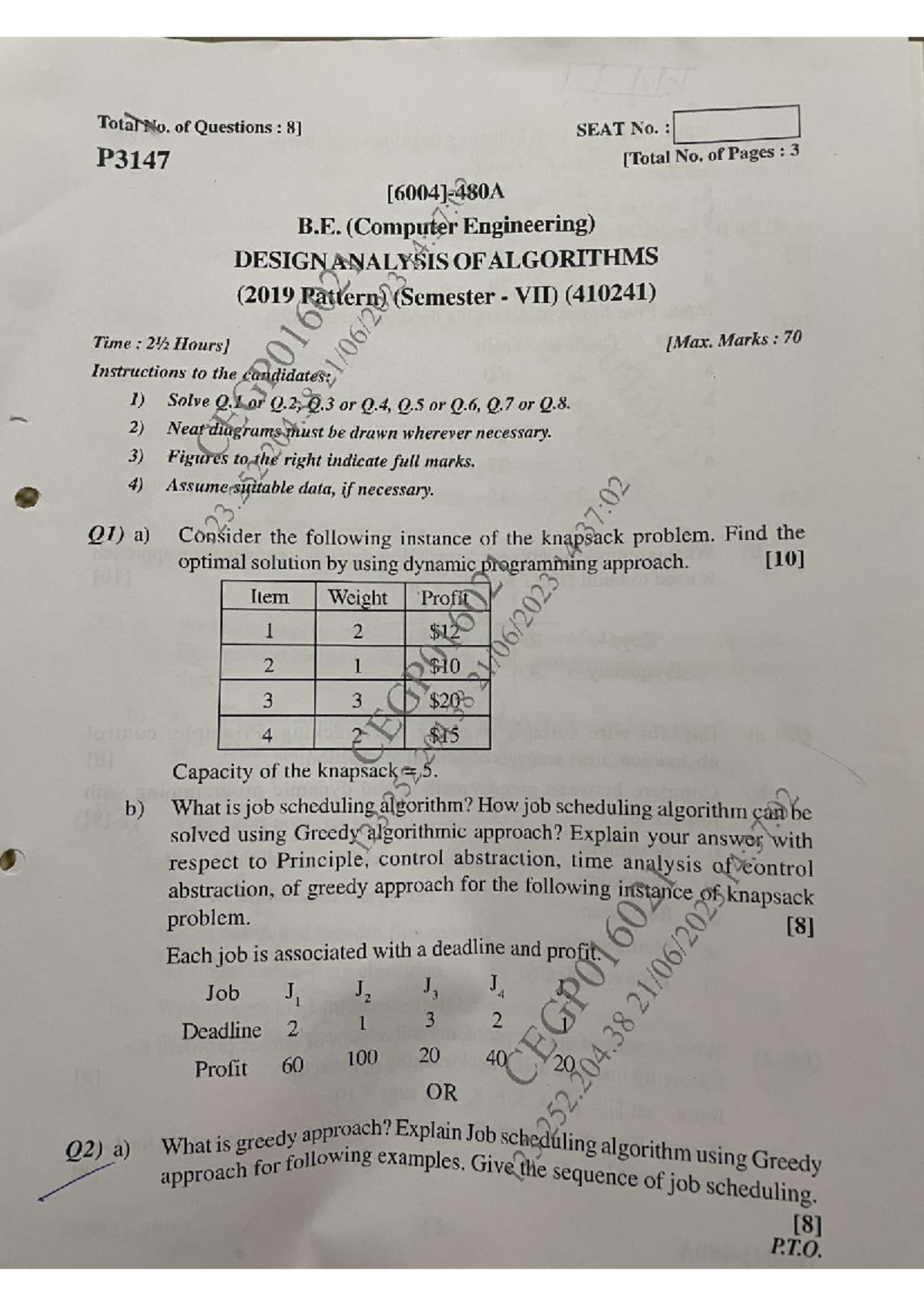 Daa June 2023 question paper - Computer Engineering - Studocu
