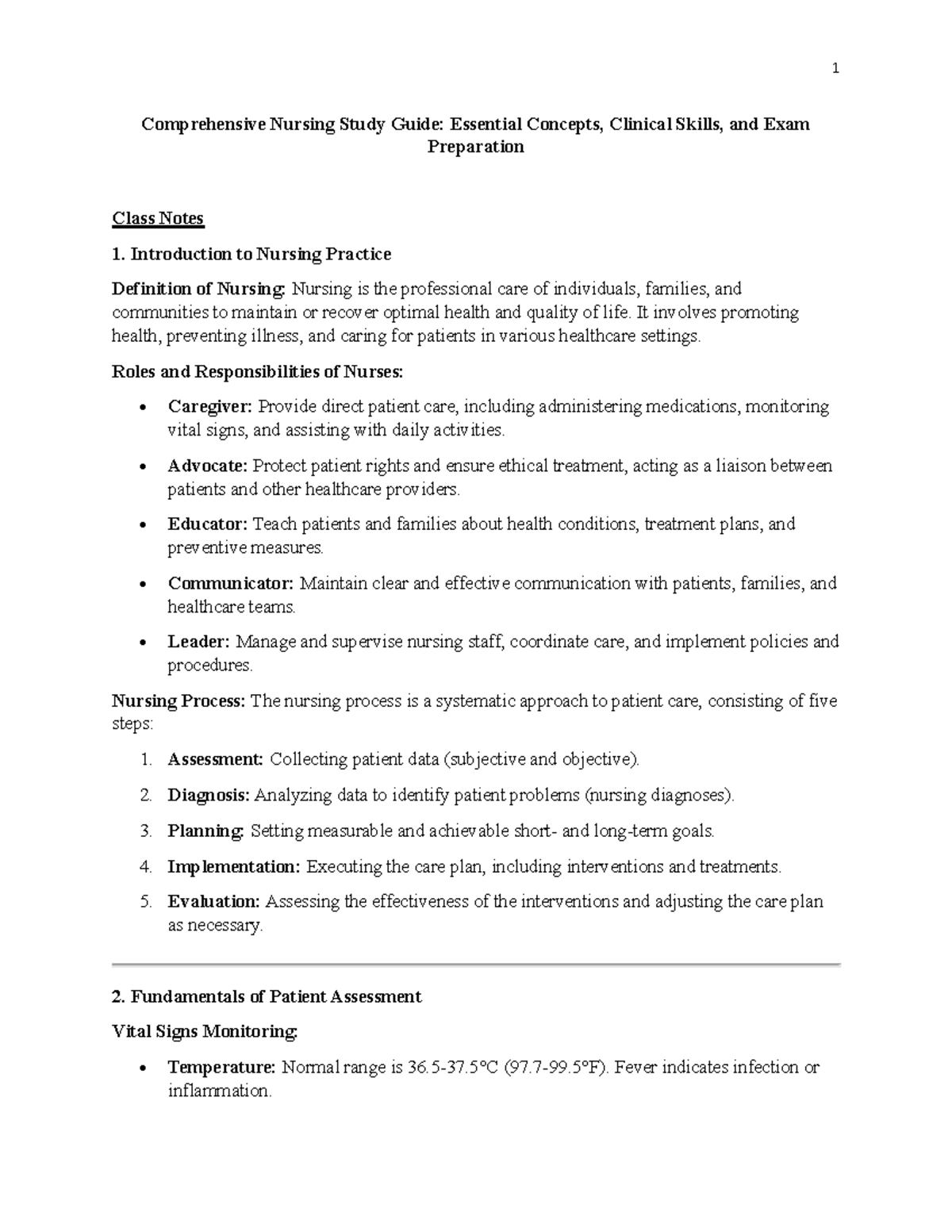 Comprehensive Nursing Study Guide - Introduction to Nursing Practice ...
