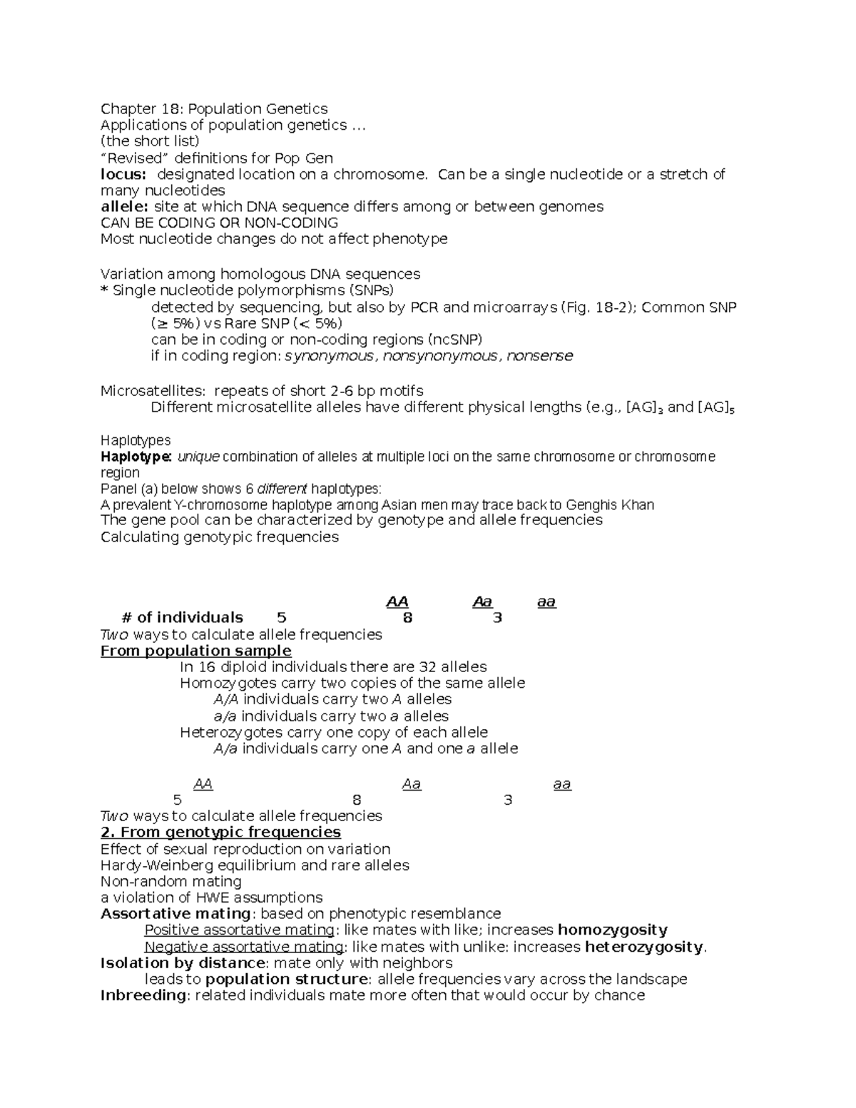 Chapter 18 Outline - Chapter 18: Population Genetics Applications of ...