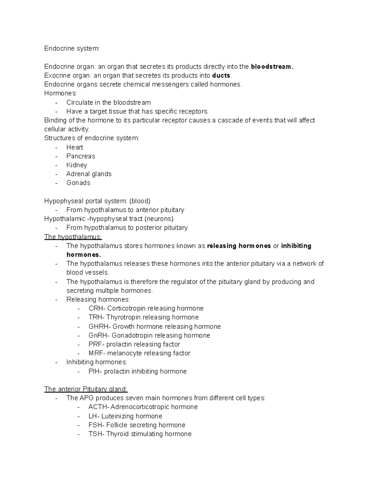 BIOL216 Endocrine system - Endocrine system: Endocrine organ: an organ ...