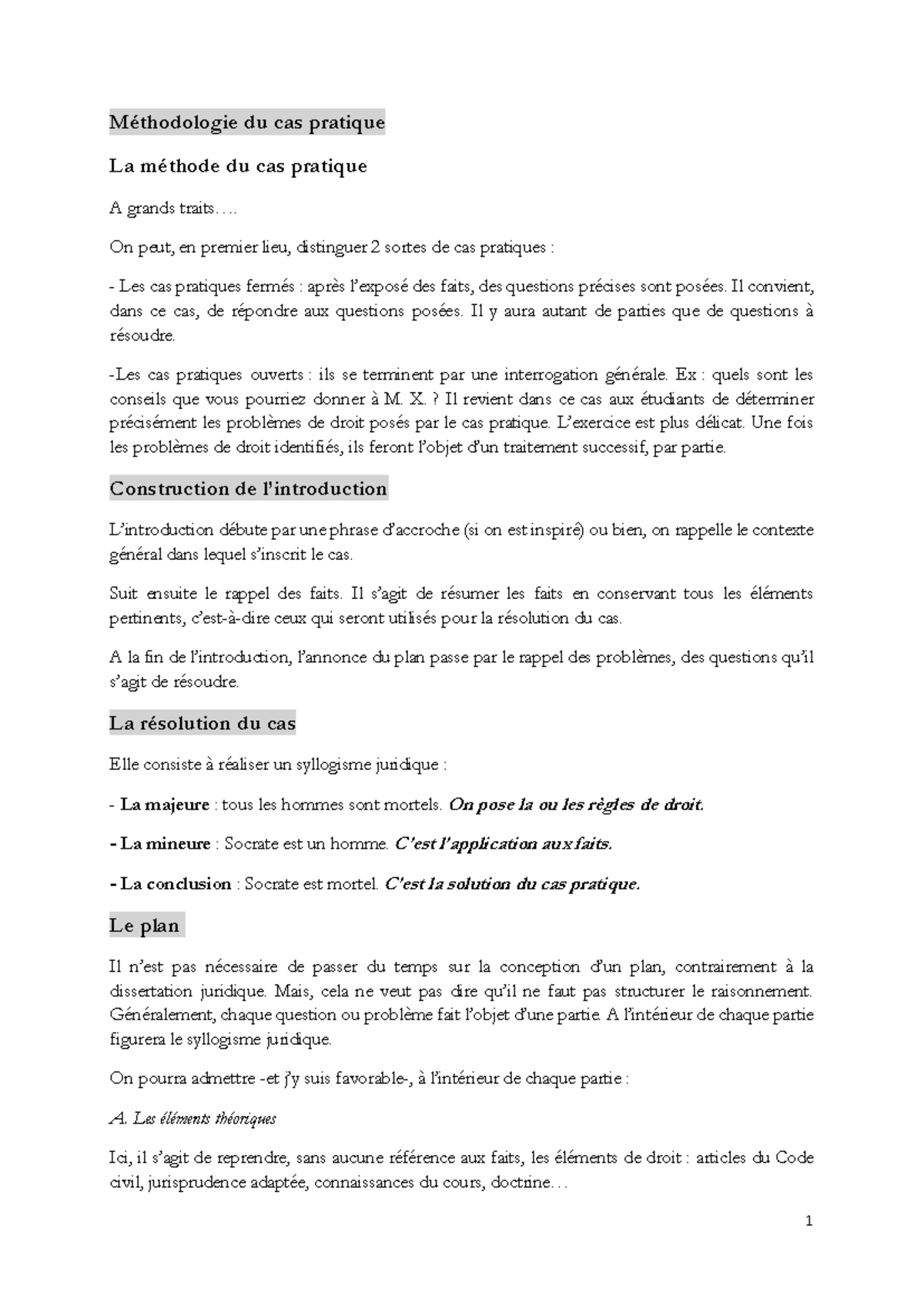 MÃ©️thodologie du cas pratique - Méthodologie du cas pratique La ...