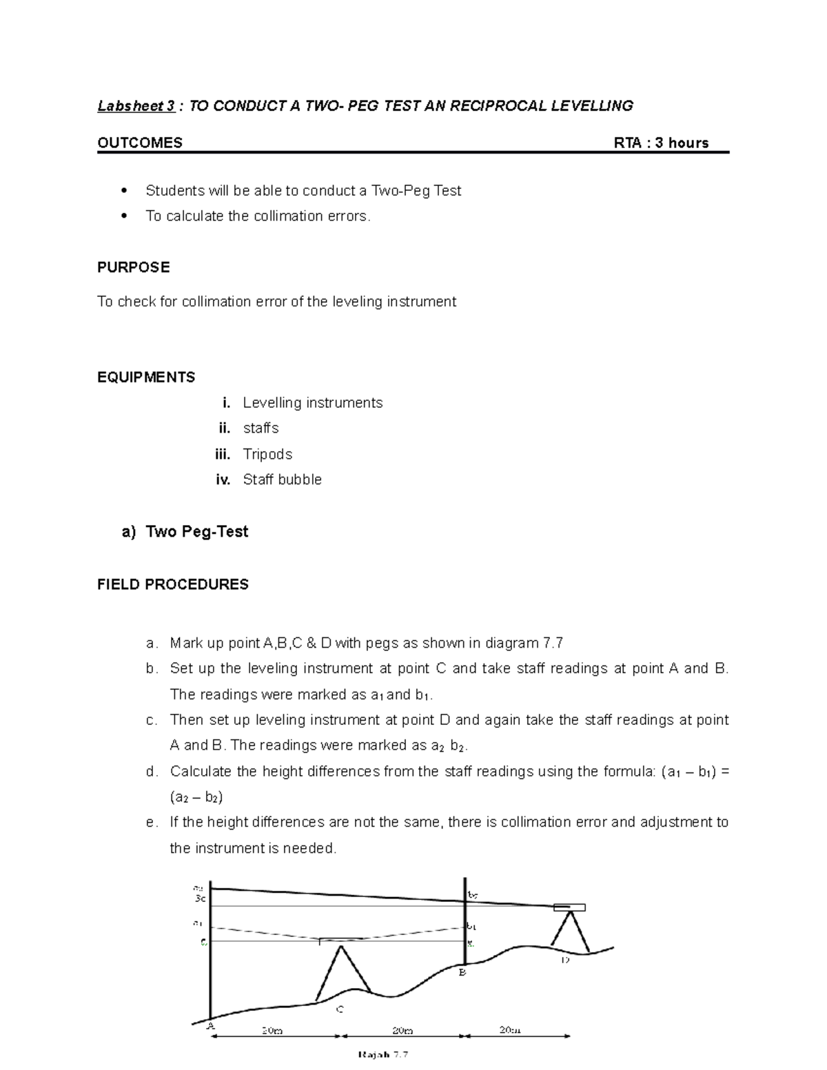 TWO PEG TEST Labsheet - surveying - Labsheet 3 : TO CONDUCT A TWO- PEG ...