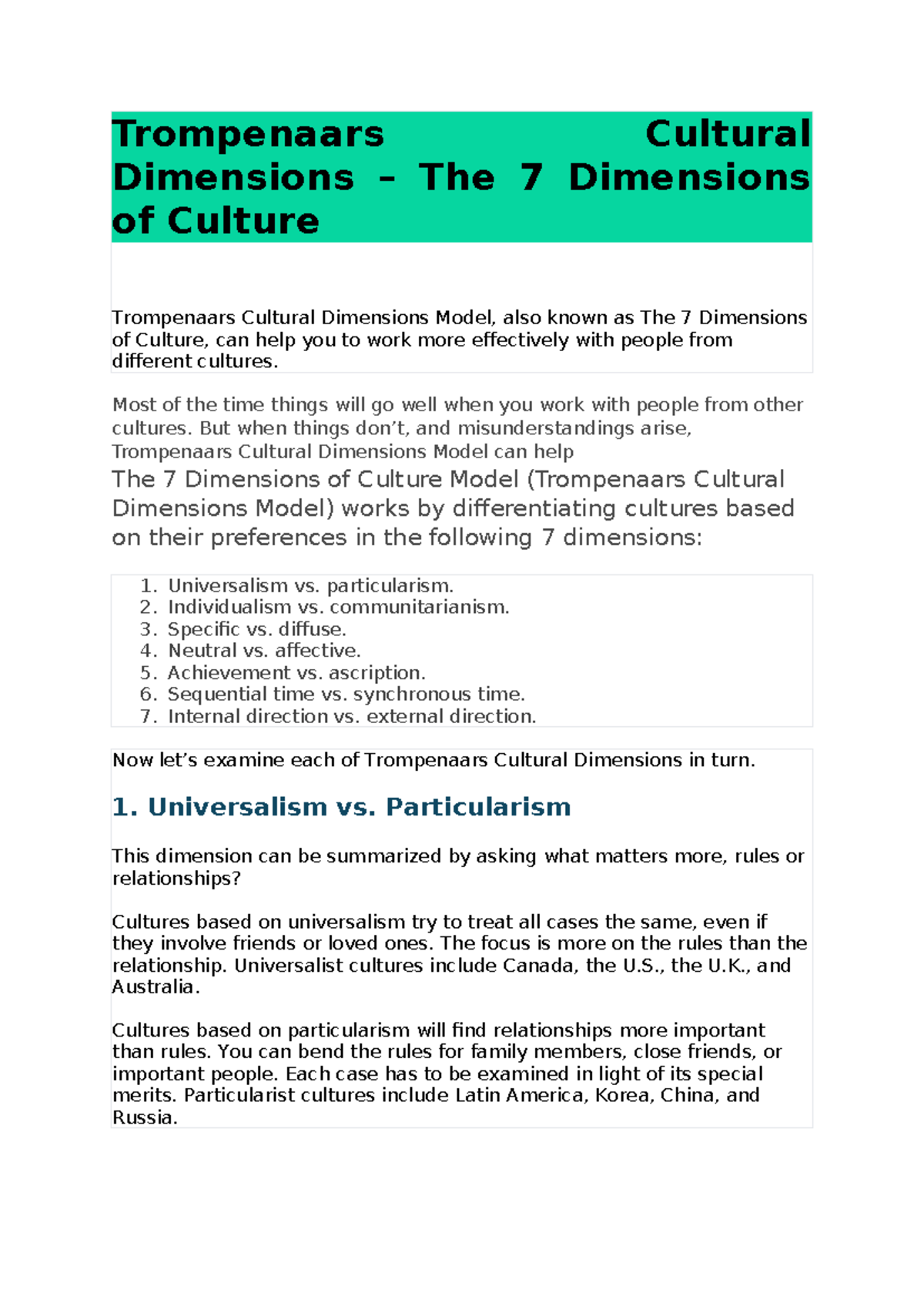 Trompenaurs dimensions - Trompenaars Cultural Dimensions – The 7 ...
