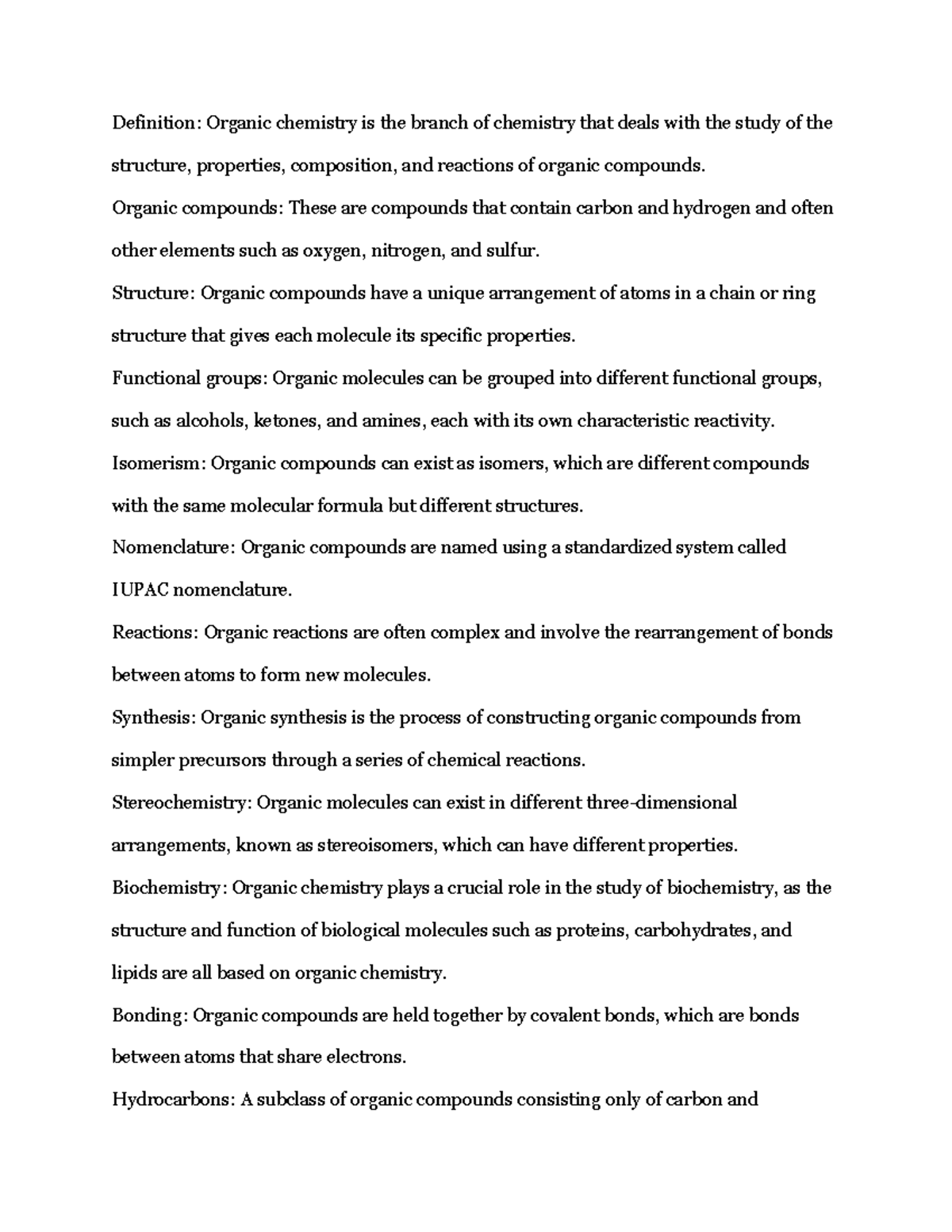 Orgo Notes - Definition: Organic chemistry is the branch of chemistry ...