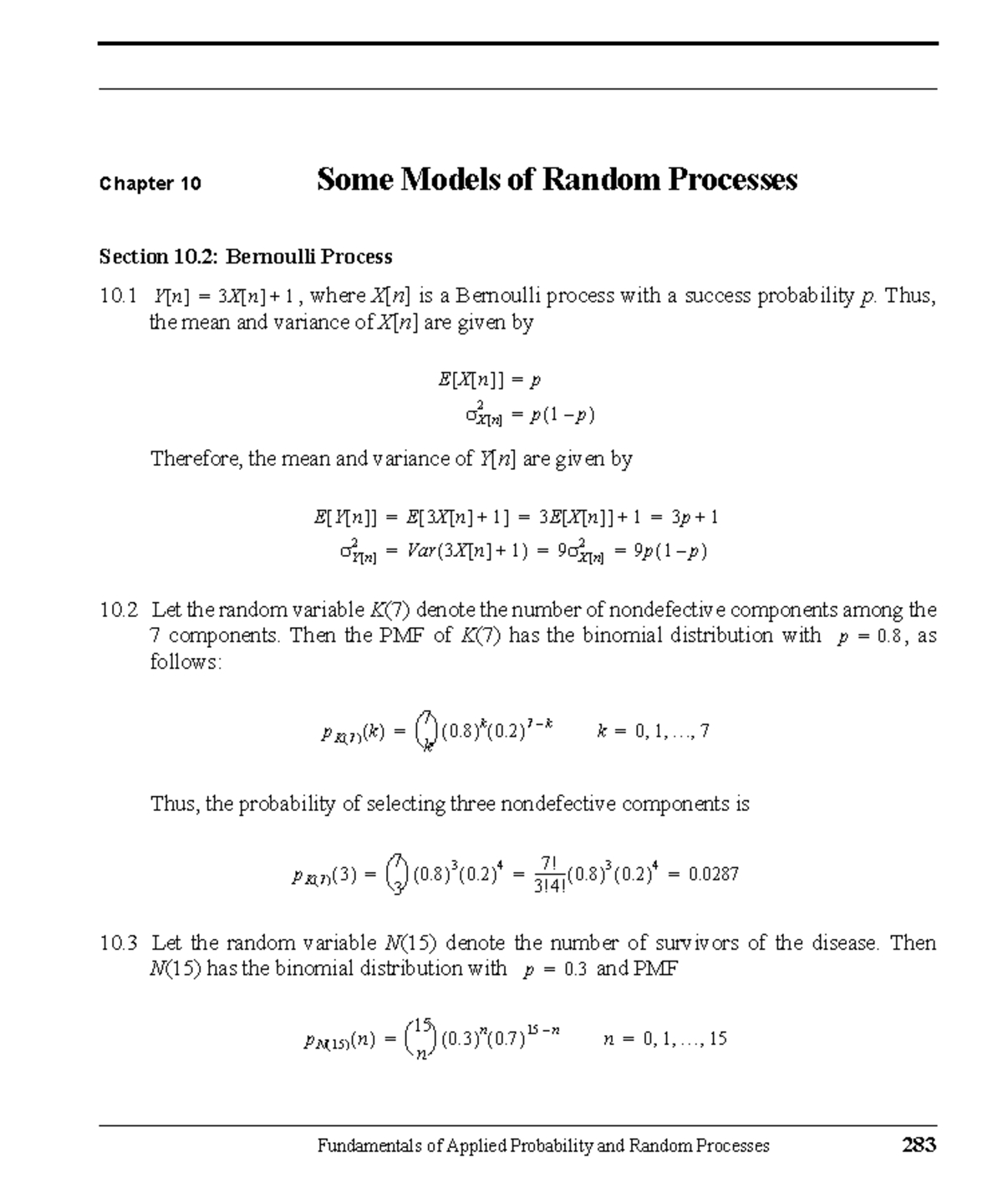 Chapt 10 - solution - Chapter 10 Some Models of Random Processes ...