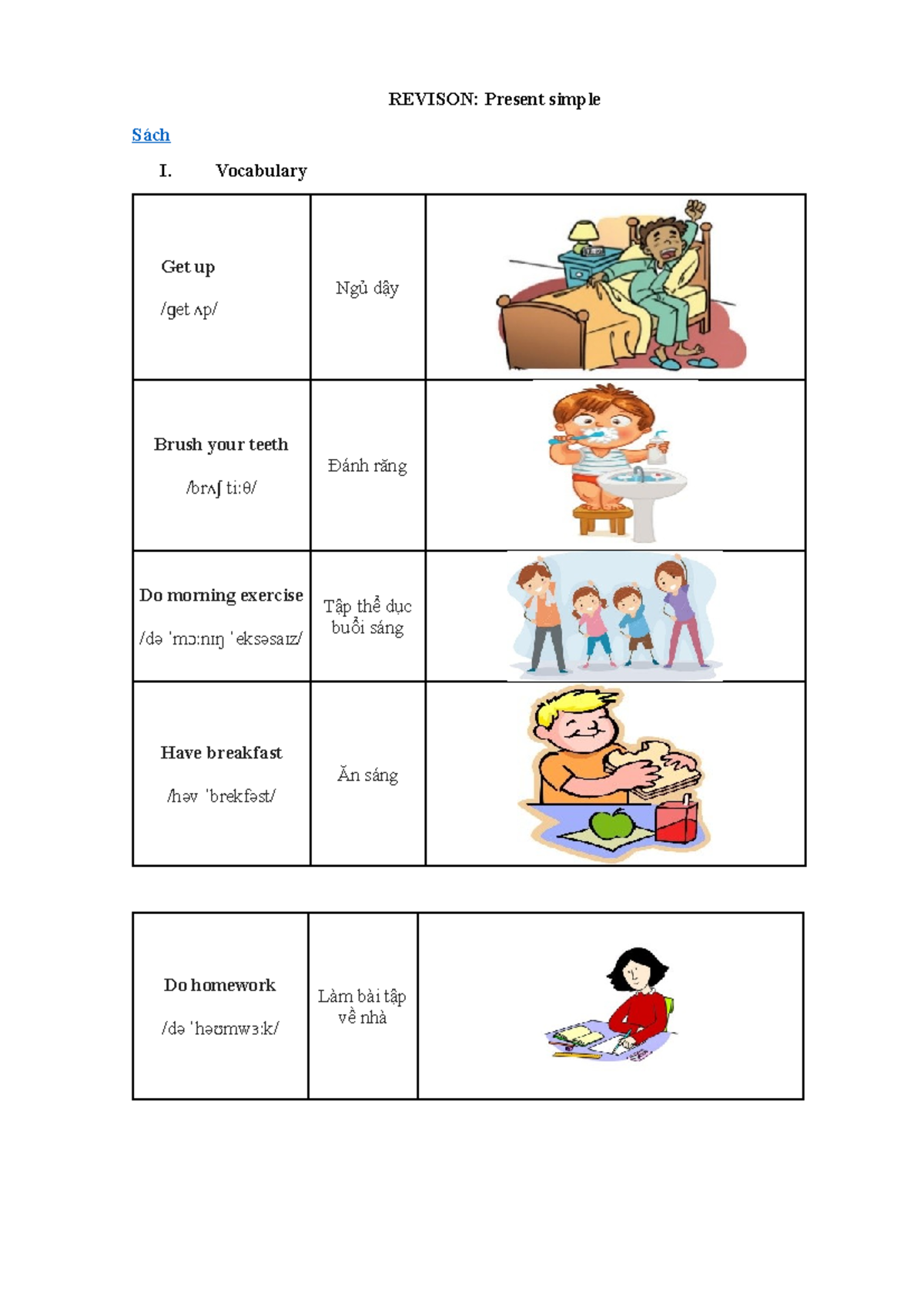 5.U2 + Present simple - REVISON: Present simple Sách I. Vocabulary Get ...