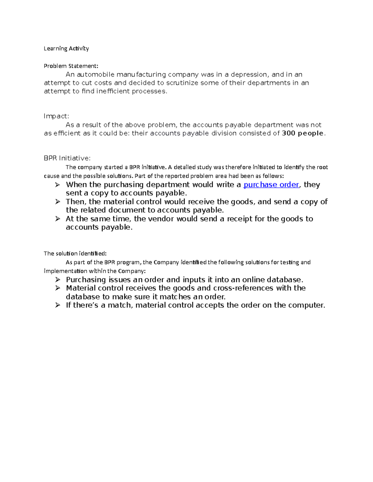 Chapter 2 Learning Activity - Learning Activity Problem Statement: An ...