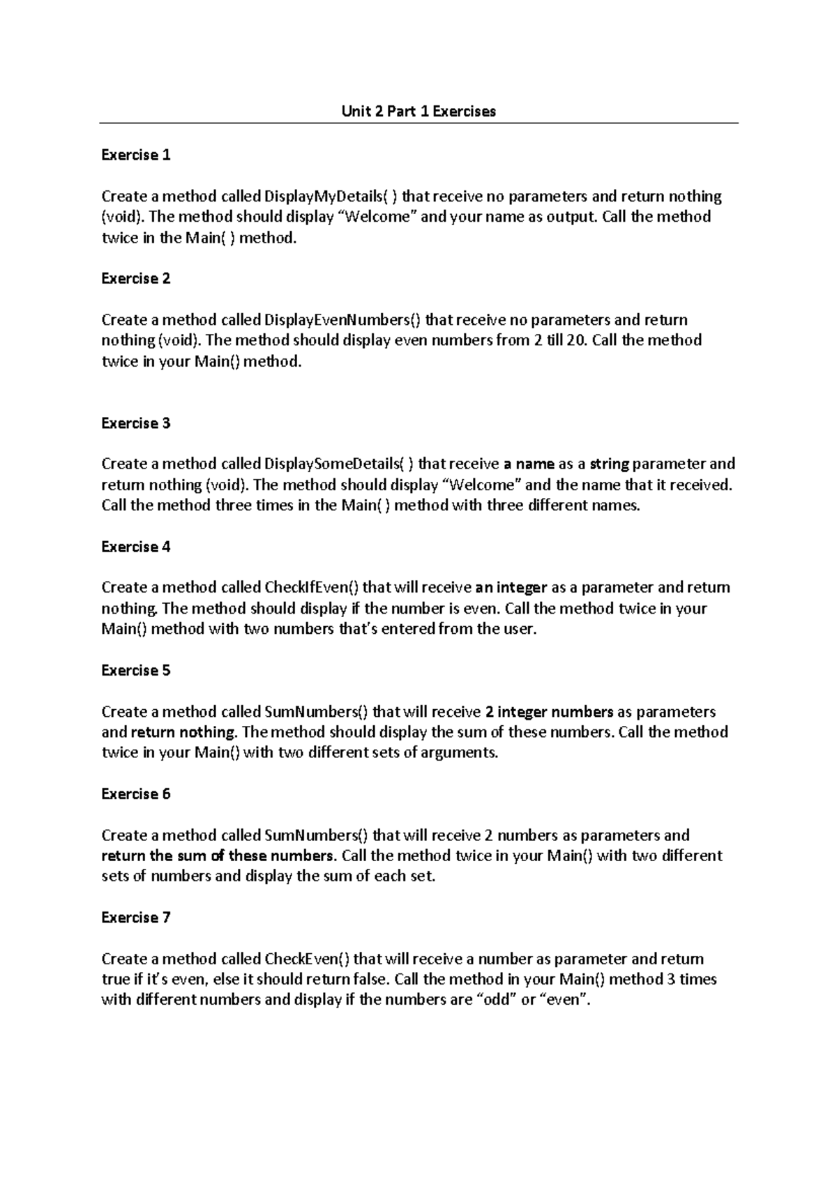 Unit 2 Part 1 Exercises - Unit 2 Part 1 Exercises Exercise 1 Create a ...