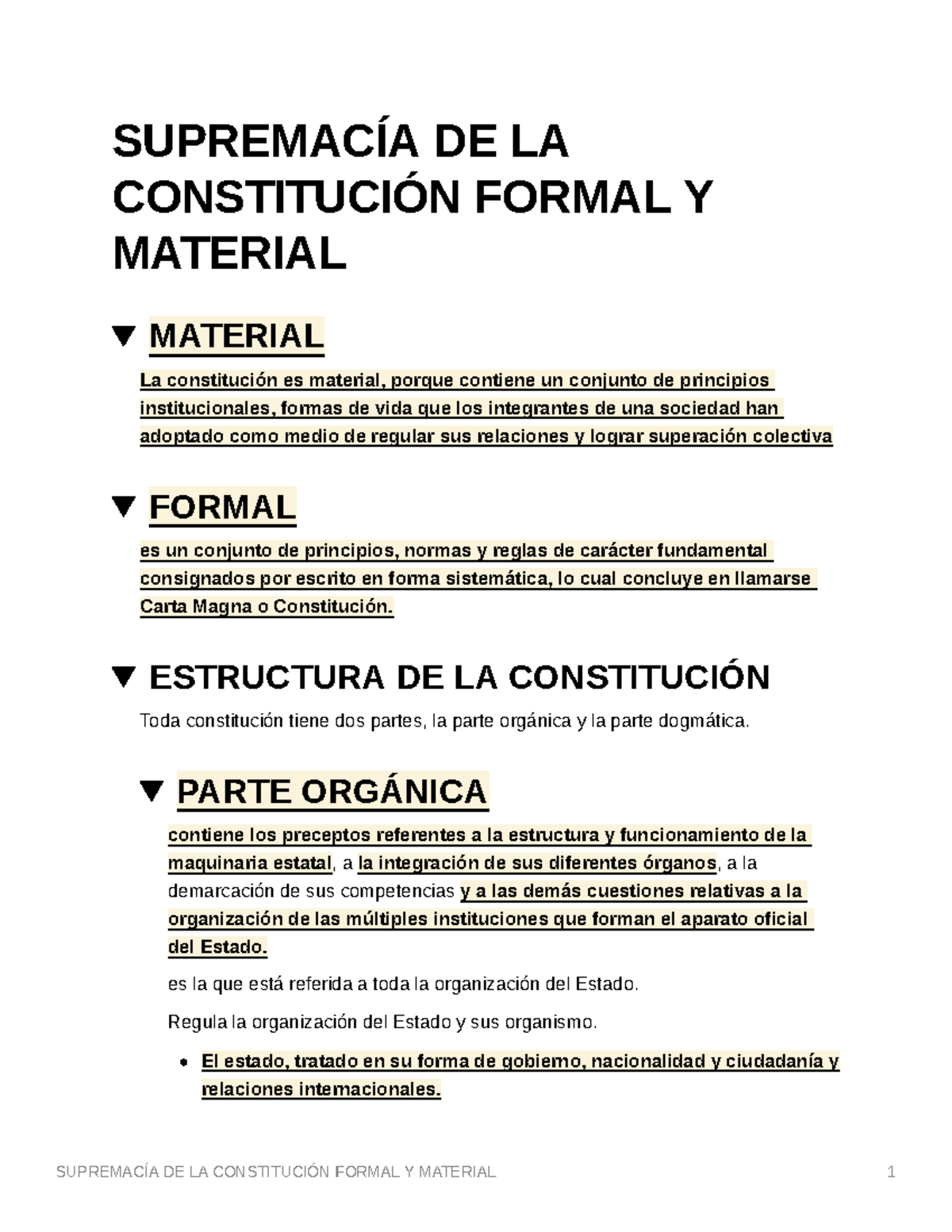 Supremaca DE LA Constitucin Formal Y Material - SUPREMACÍA DE LA ...
