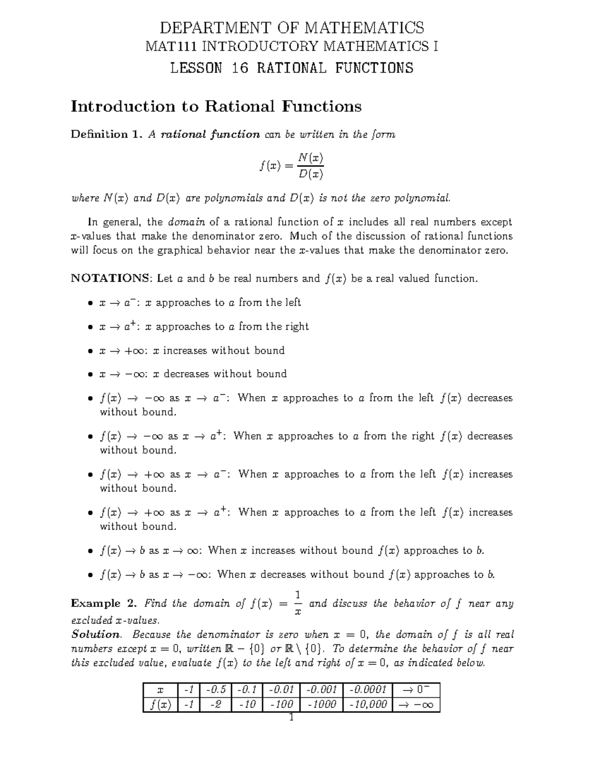 MAT111 Lesson 16 - Revision - DEPARTMENT OF MATHEMATICS MAT111 ...