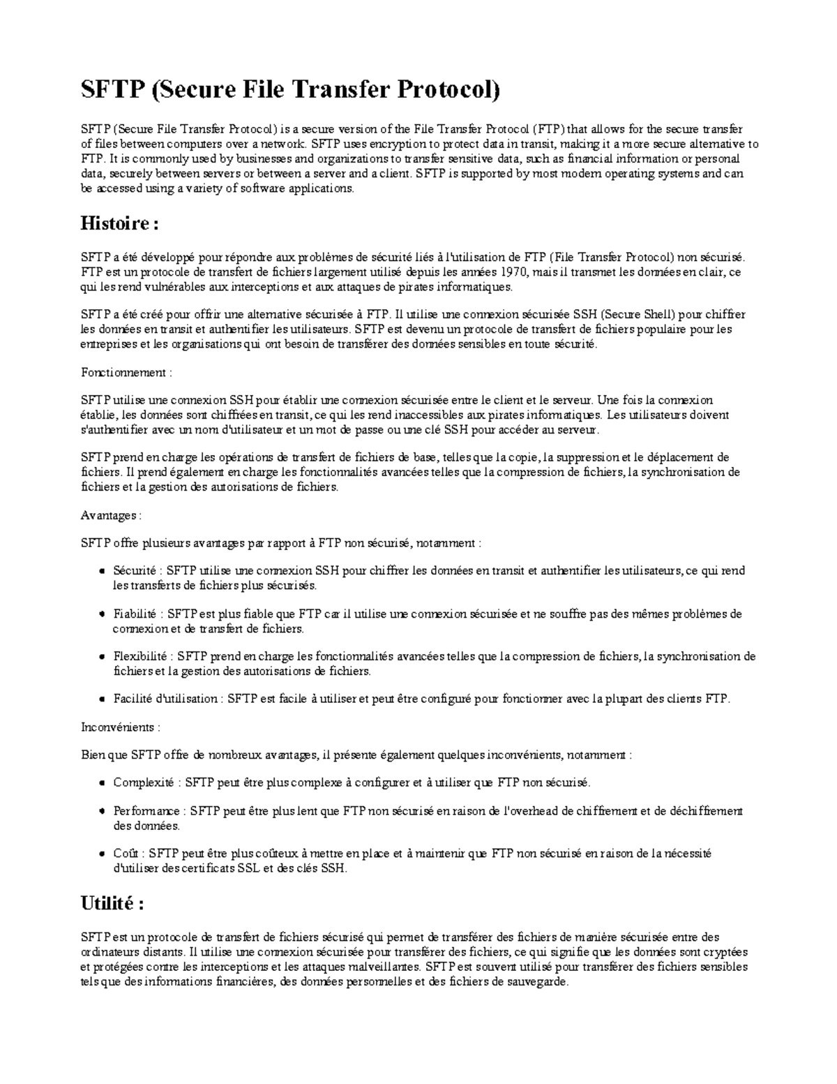 SFTP (Secure File Transfer Protocol) - SFTP uses encryption to protect ...