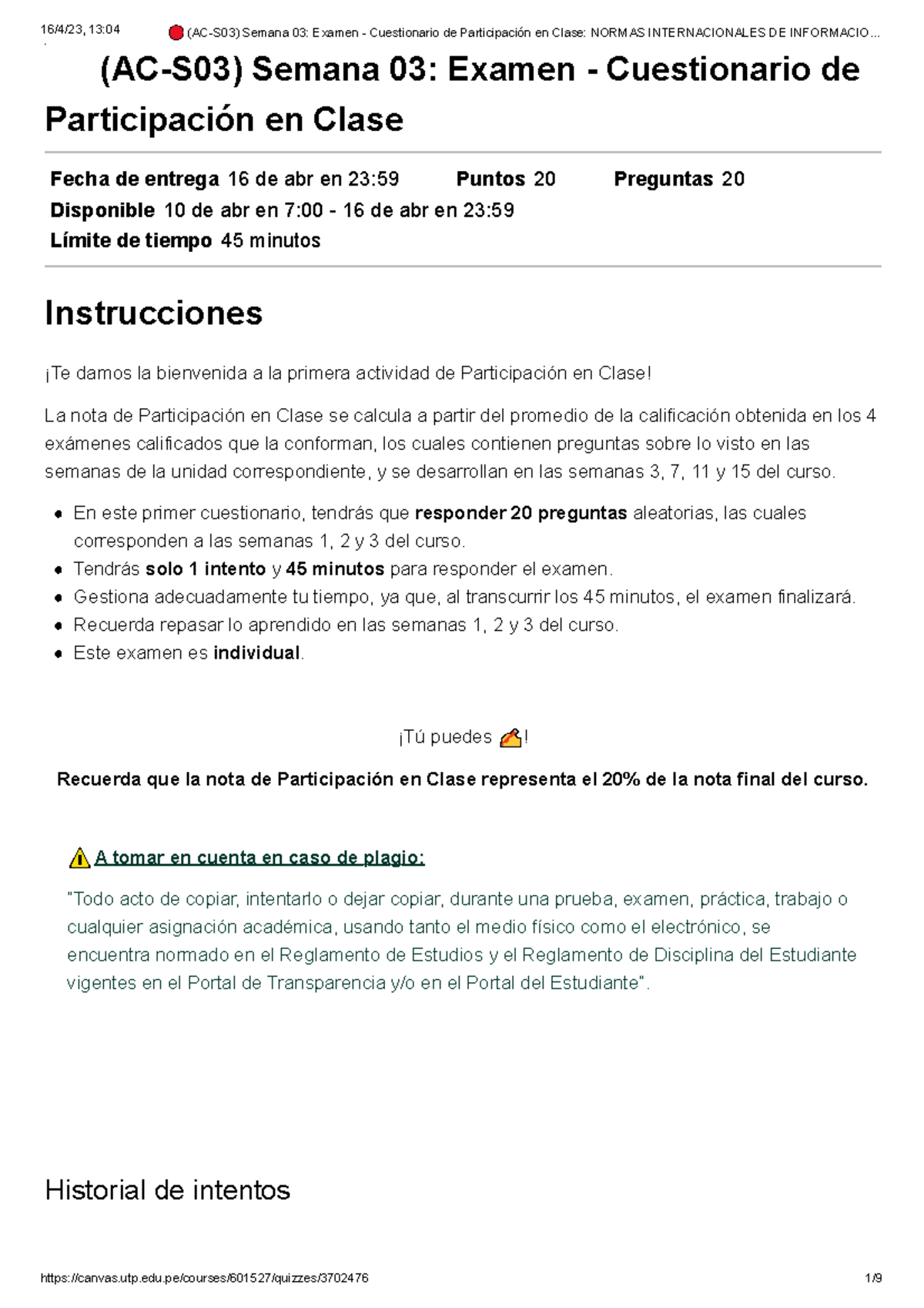 🔴 (AC-S03) Semana 03 Examen - Cuestionario de Participación en Clase ...