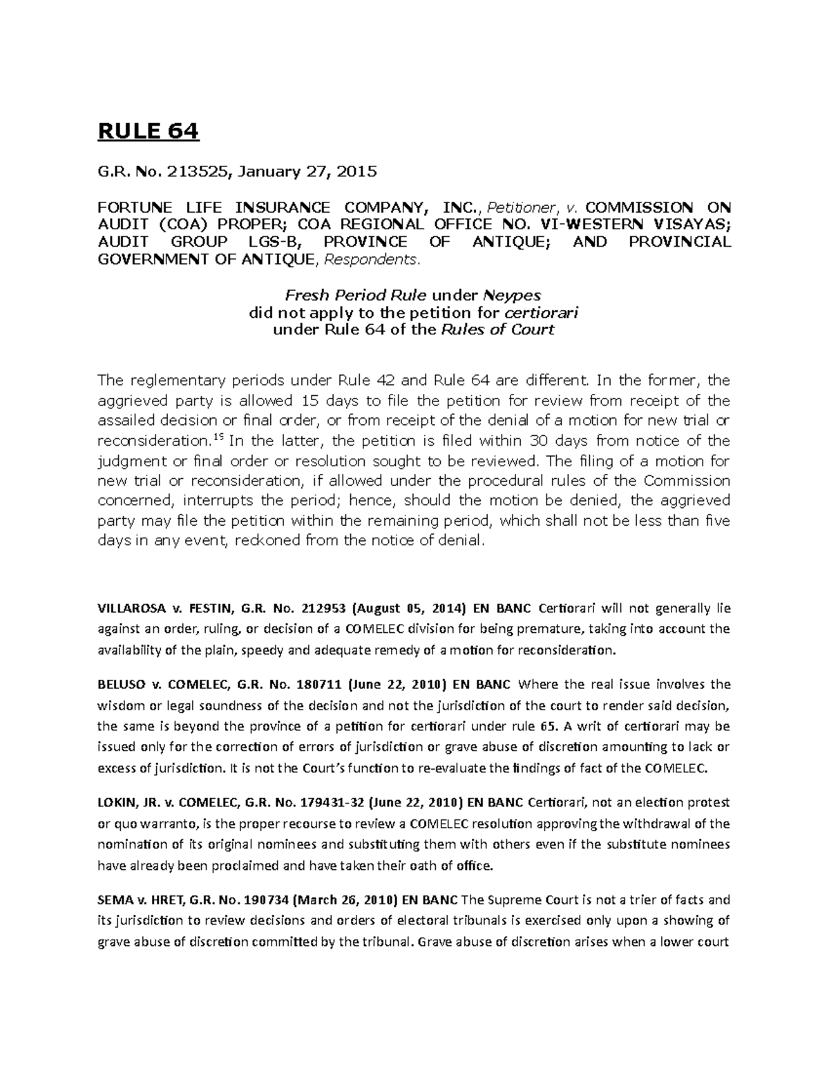 Rule 64 and 65 - lecture - RULE 64 G. No. 213525, January 27, 2015 ...