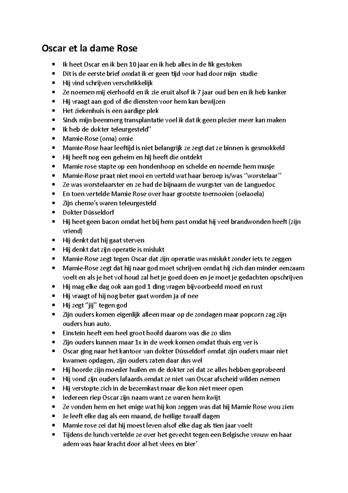 Oscar et la dame Rose - samenvatting - Oscar et la dame Rose Ik heet ...