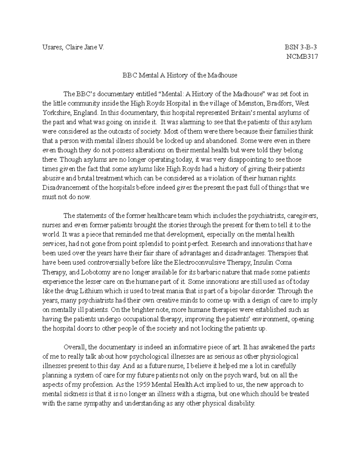 BBC-Mental-A-History-of-the-Madhouse-Analysis -Usares - Usares, Claire ...