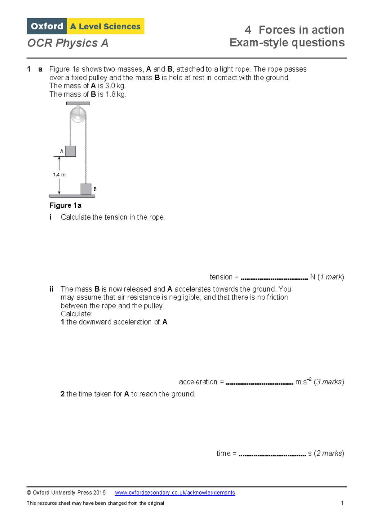 Chapter 4 Test - OCR Physics A Exam-style questions 1 a Figure 1a shows ...