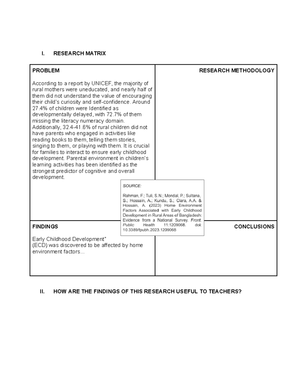 PEd 101 Research Matrix - I. RESEARCH MATRIX II. HOW ARE THE FINDINGS ...