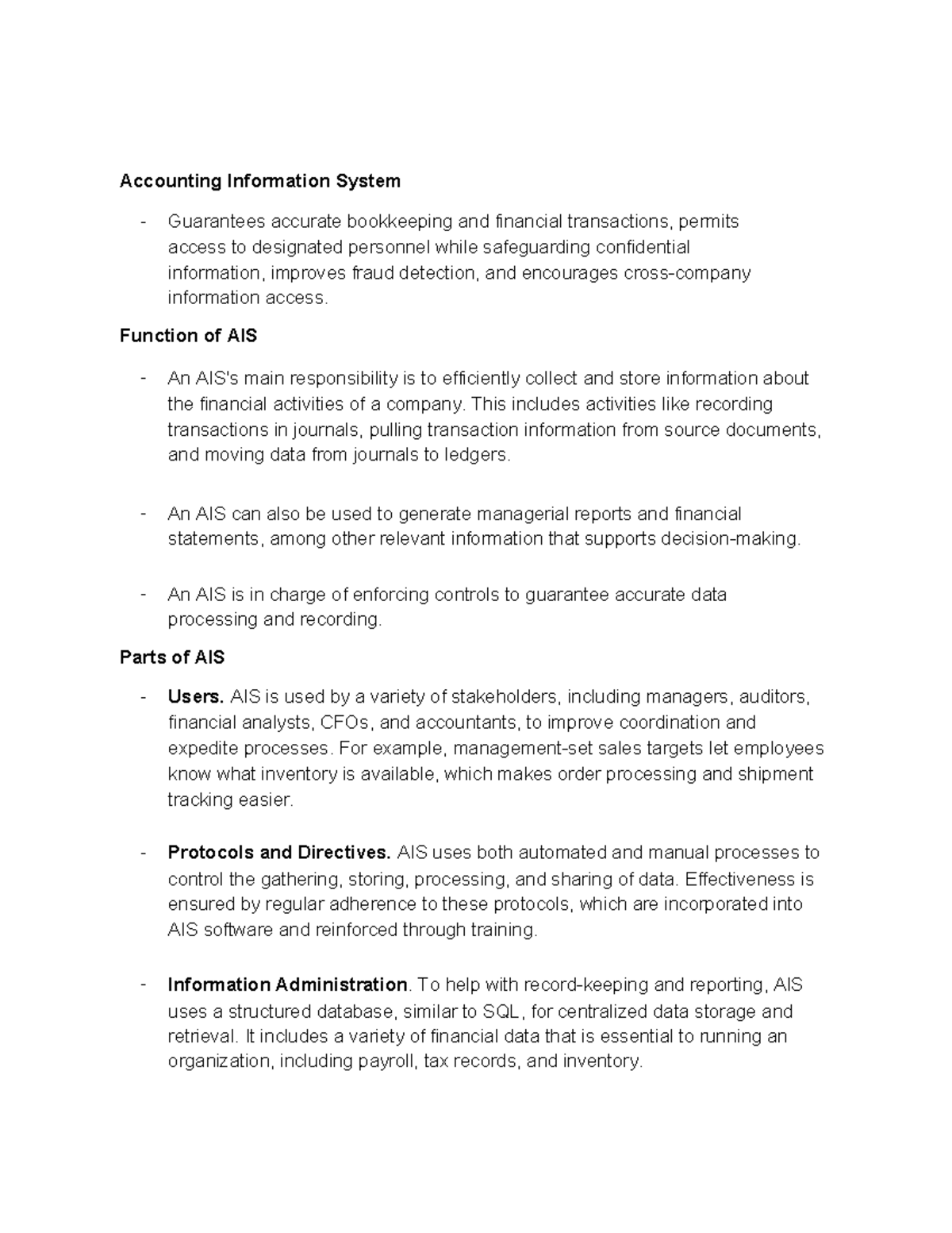 AIS - Accounting Information System - Guarantees accurate bookkeeping ...