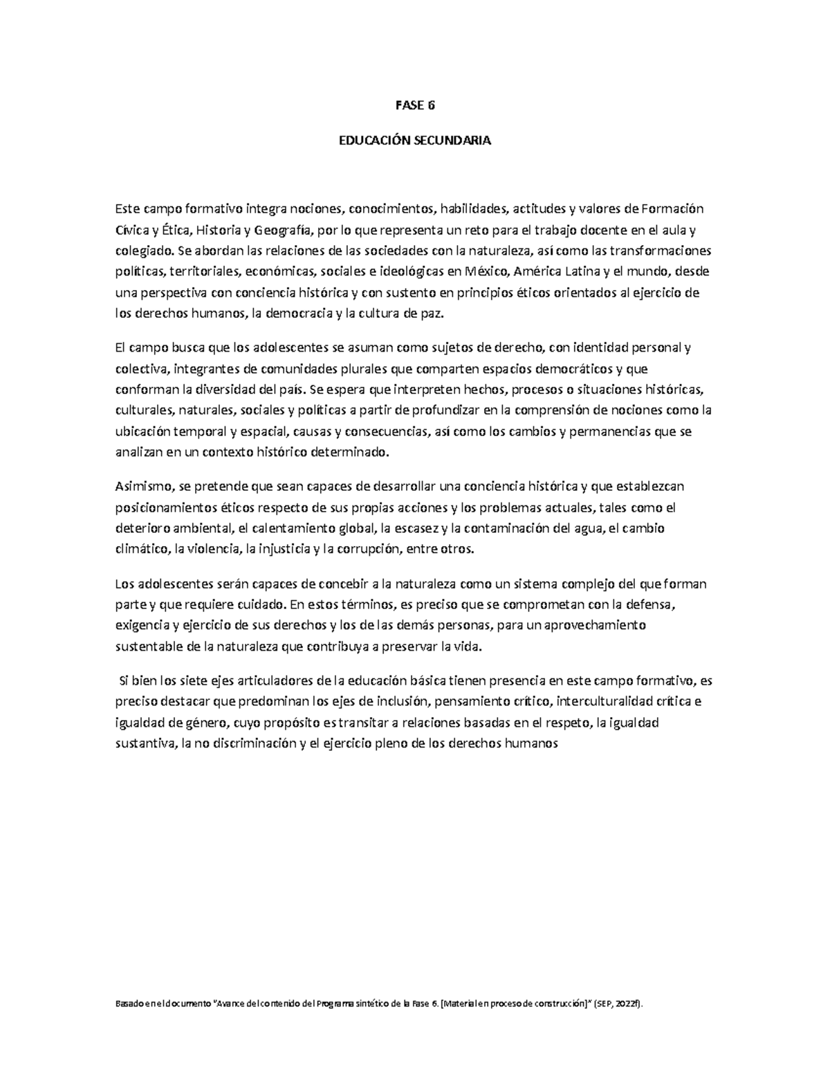FASE 6 fcye e historia 3ro - Basado en el documento “Avance del contenido del Programa sintético ...