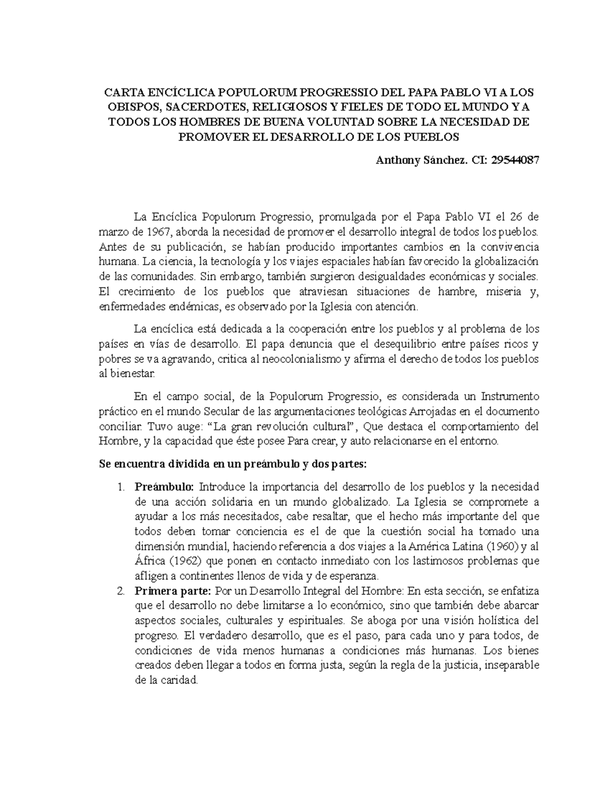 Anthony Sánchez - es para etica profesional - CARTA ENCÍCLICA POPULORUM ...