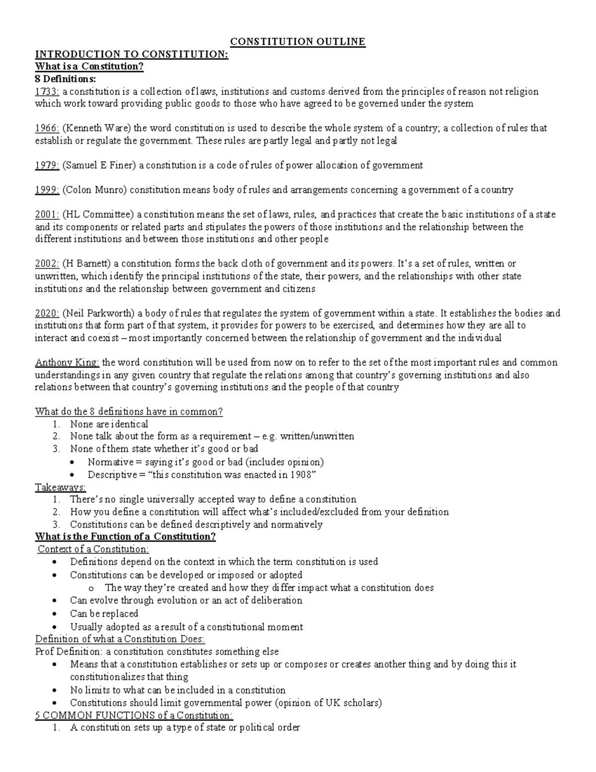 Constitution Outline - CONSTITUTION OUTLINE INTRODUCTION TO ...