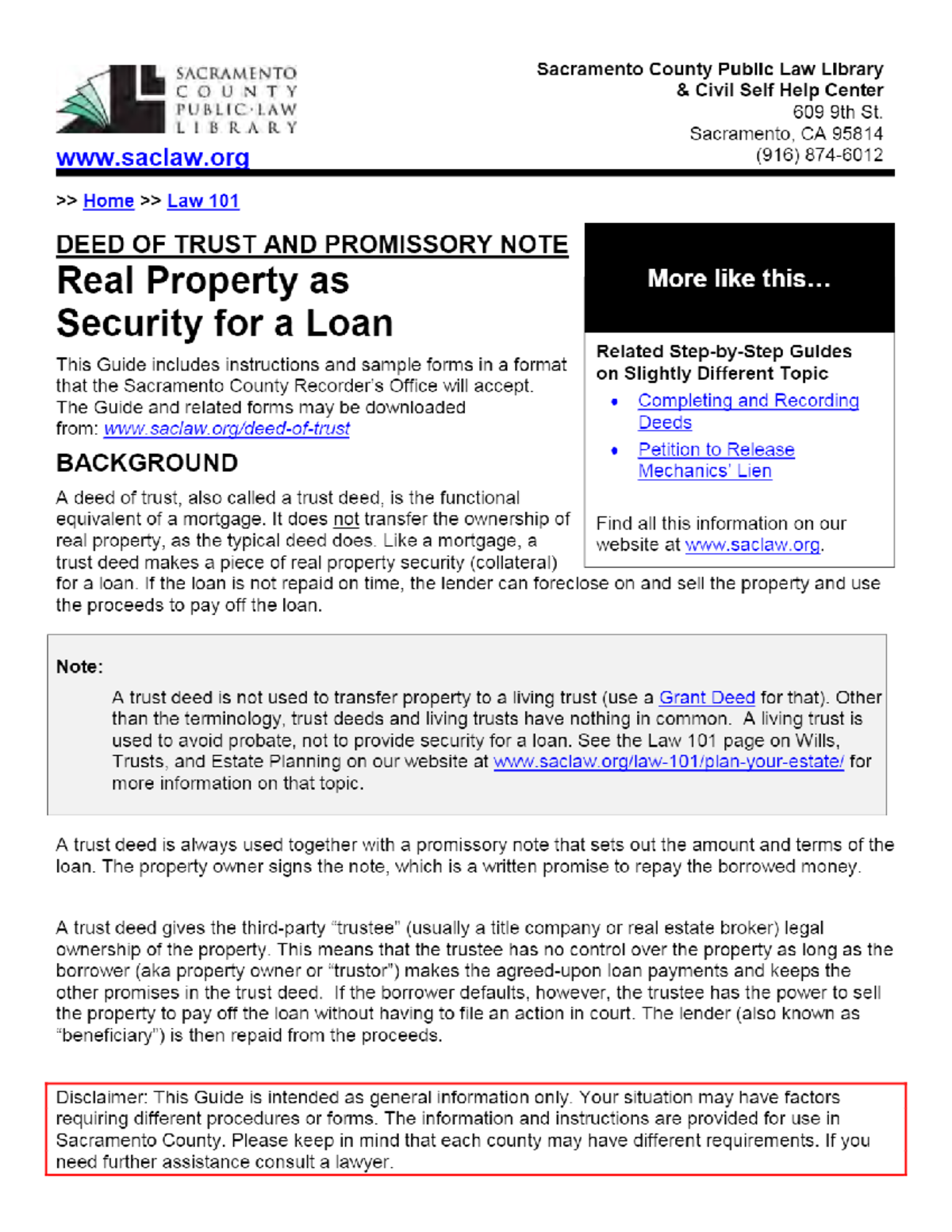 Deed of Trust and Promissory Note - Sacramento County Public Law - TRU1 - Studocu
