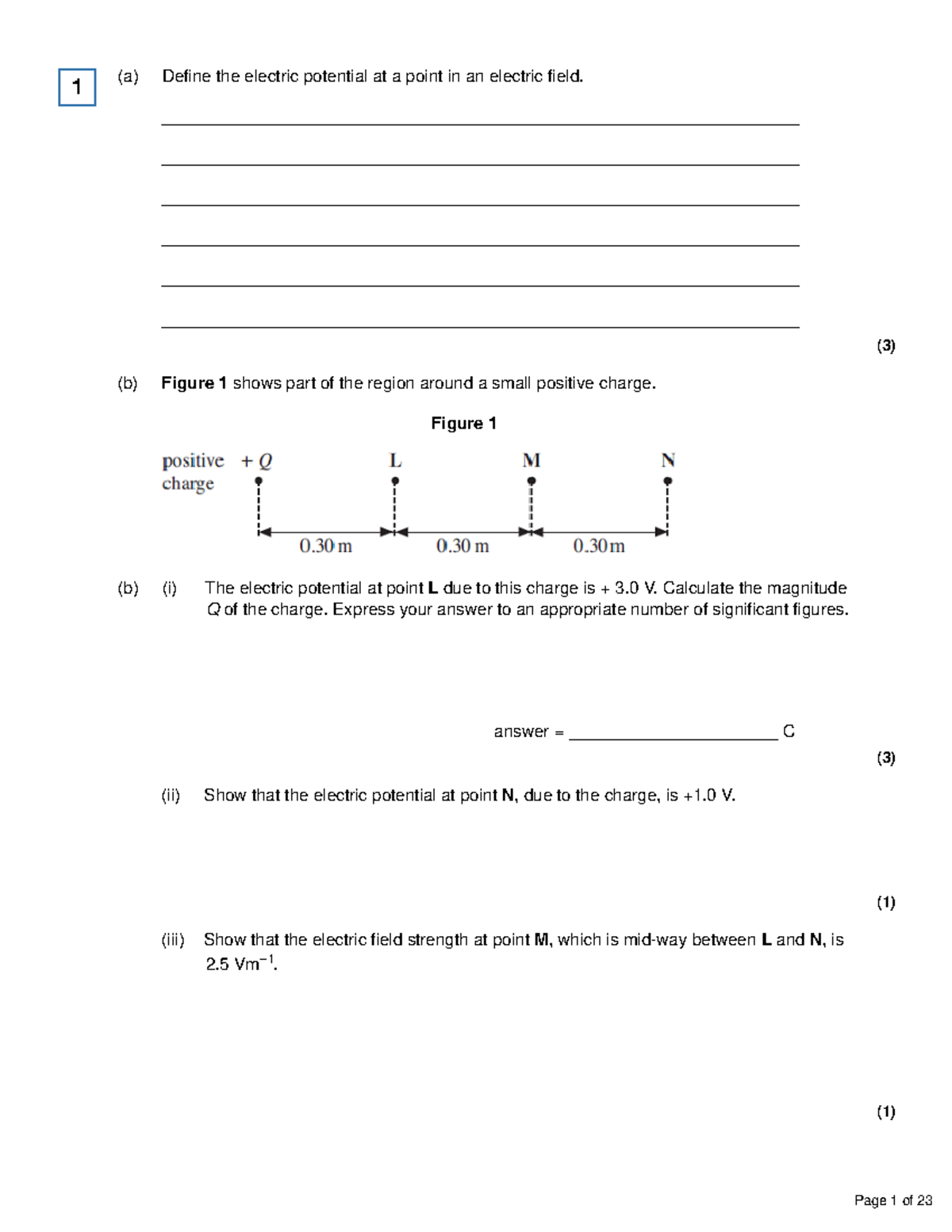 Electric Fields II - (a) Define the electric potential at a point in an ...