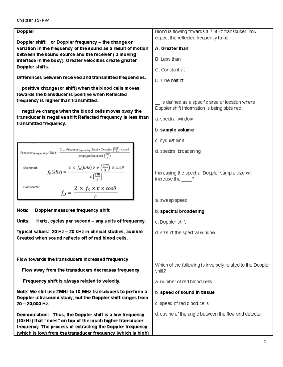 Chapter 19 Pulse wave Dopple question with notes - Chapter 19- PW ...