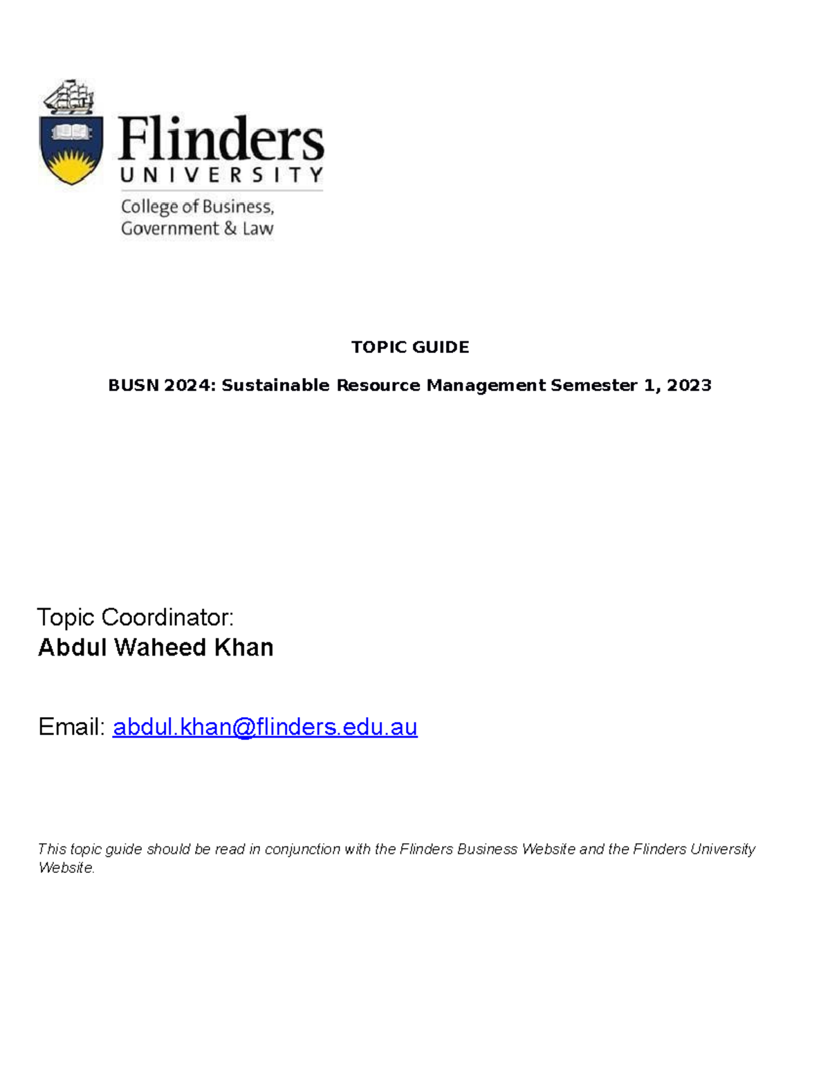 Topic Guide BUSN 2024 Sustainable Resource MGT - TOPIC GUIDE BUSN 2024 ...