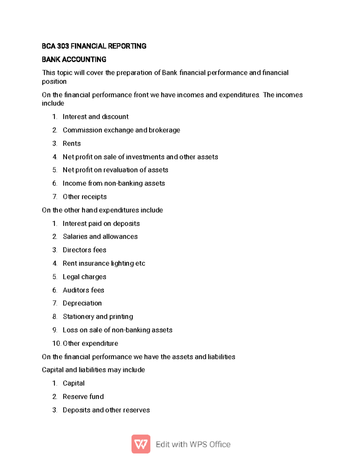 BANK Accounting - BCA 303 FINANCIAL REPORTING BANK ACCOUNTING This ...