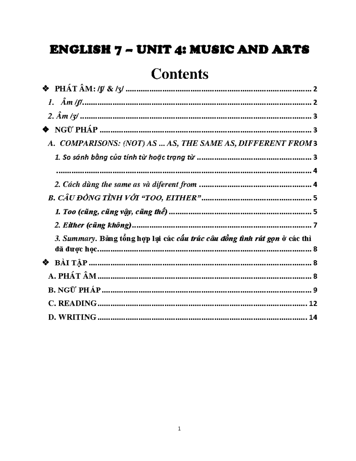 English 7 unit 4 music and arts - ENGLISH 7 – UNIT 4: MUSIC AND ARTS ...