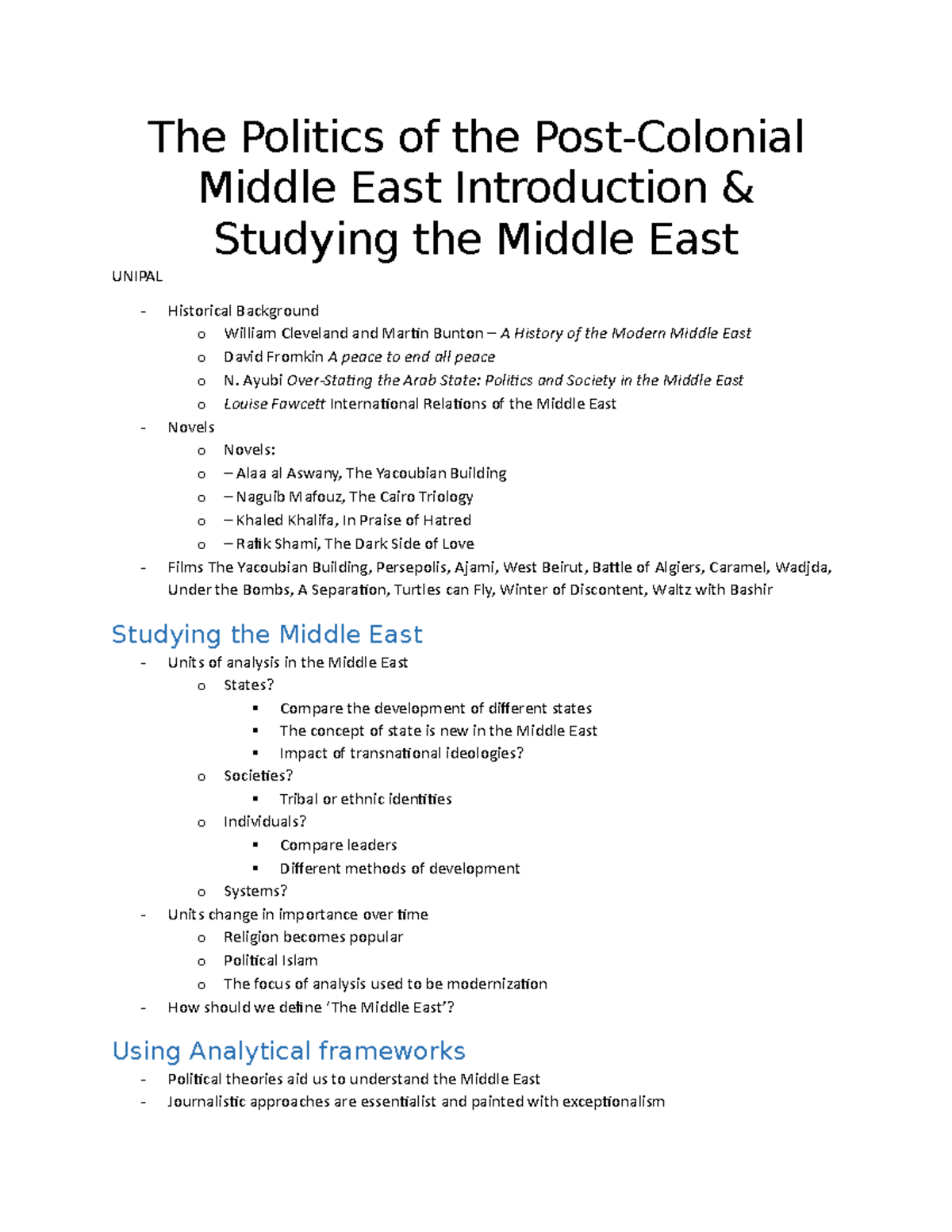 Introduction Studying the Middle East - Ayubi the Arab State: Politics ...